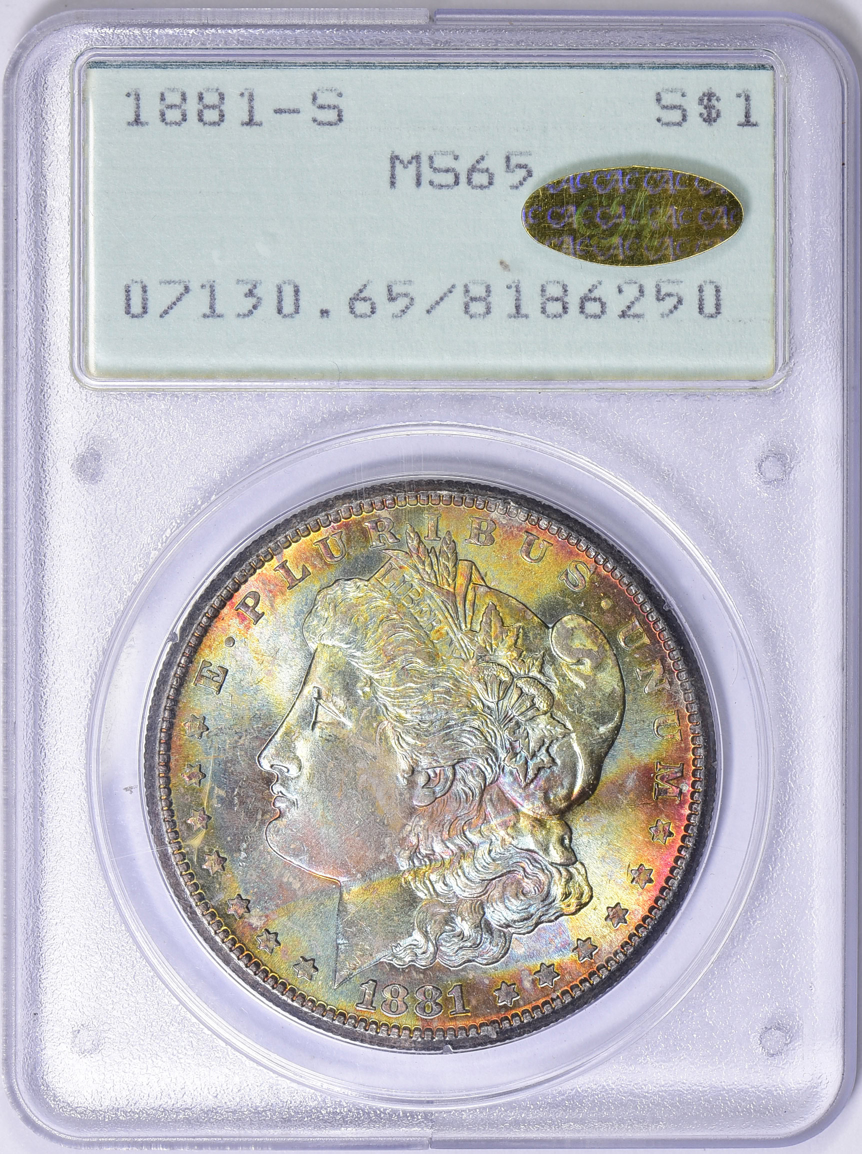 1881-S Morgan Silver Dollar PCGS MS-65 (CAC Gold) OGH (1st Gen) (Toned) (Item 1635669 ...