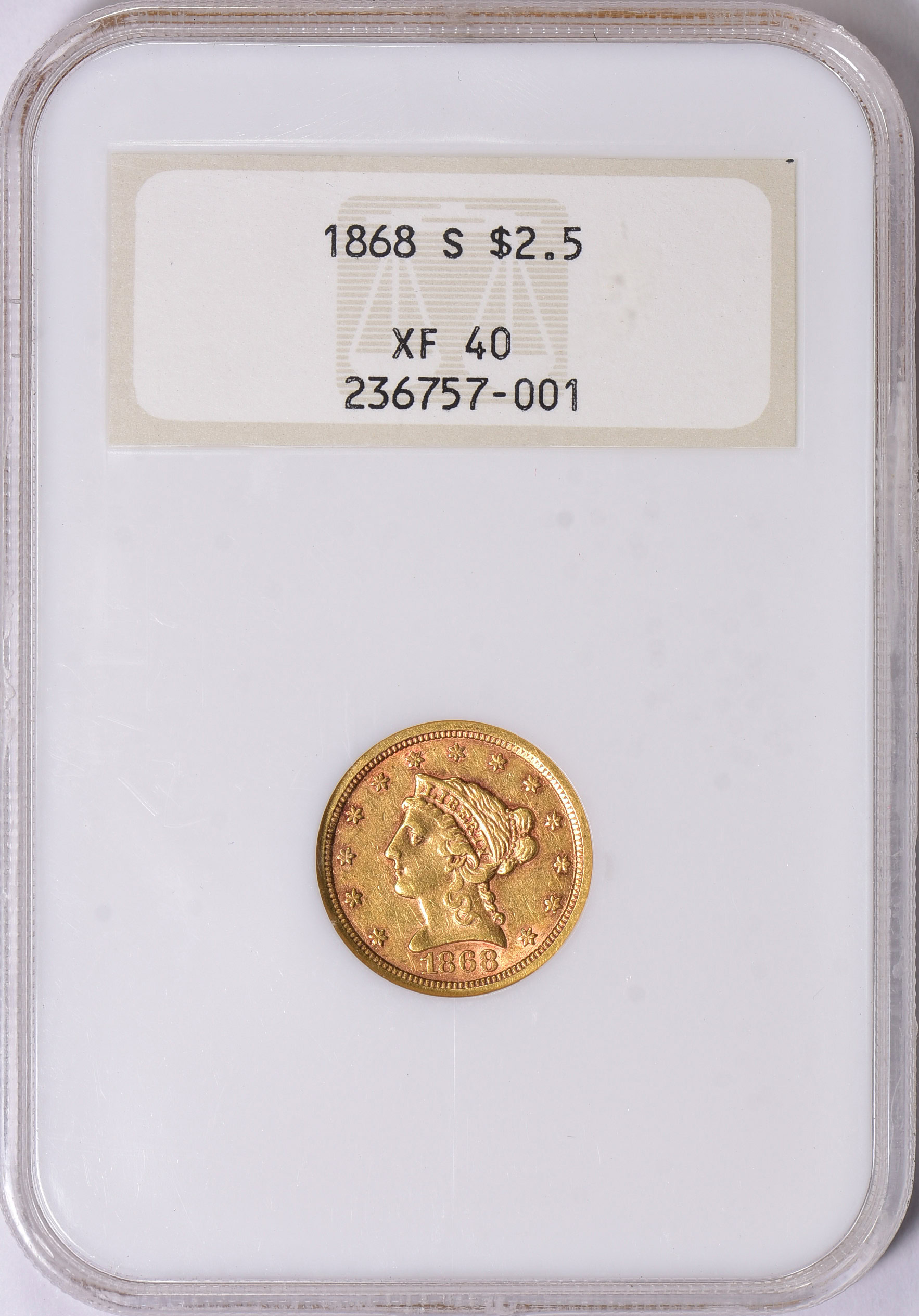 1868-S Liberty Gold Quarter Eagle NGC XF-40 OH (Item 1635730) | GreatCollections Coin Auctions