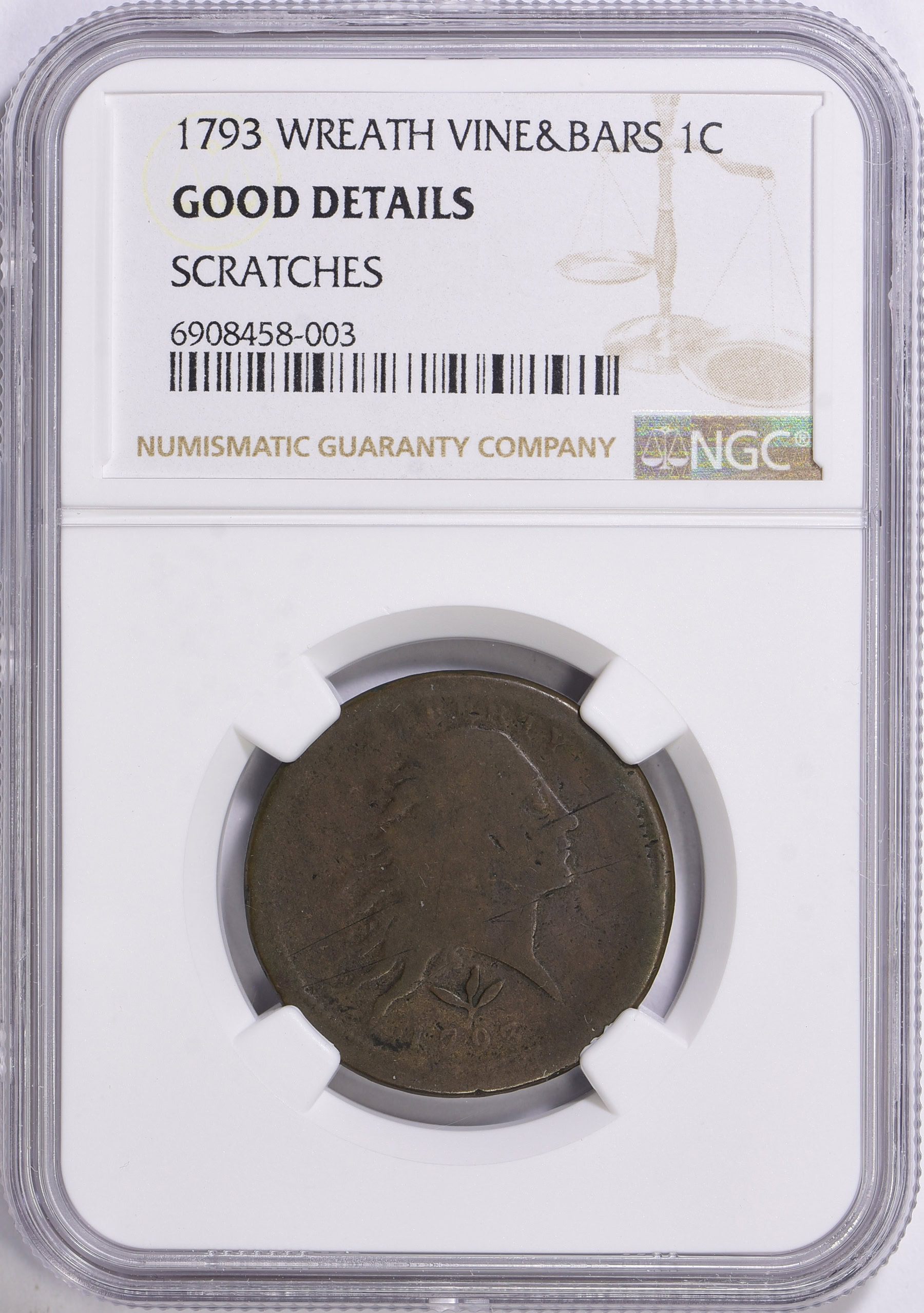 1793 Wreath Cent Vine and Bars NGC Good Details (Item 1635794 ...