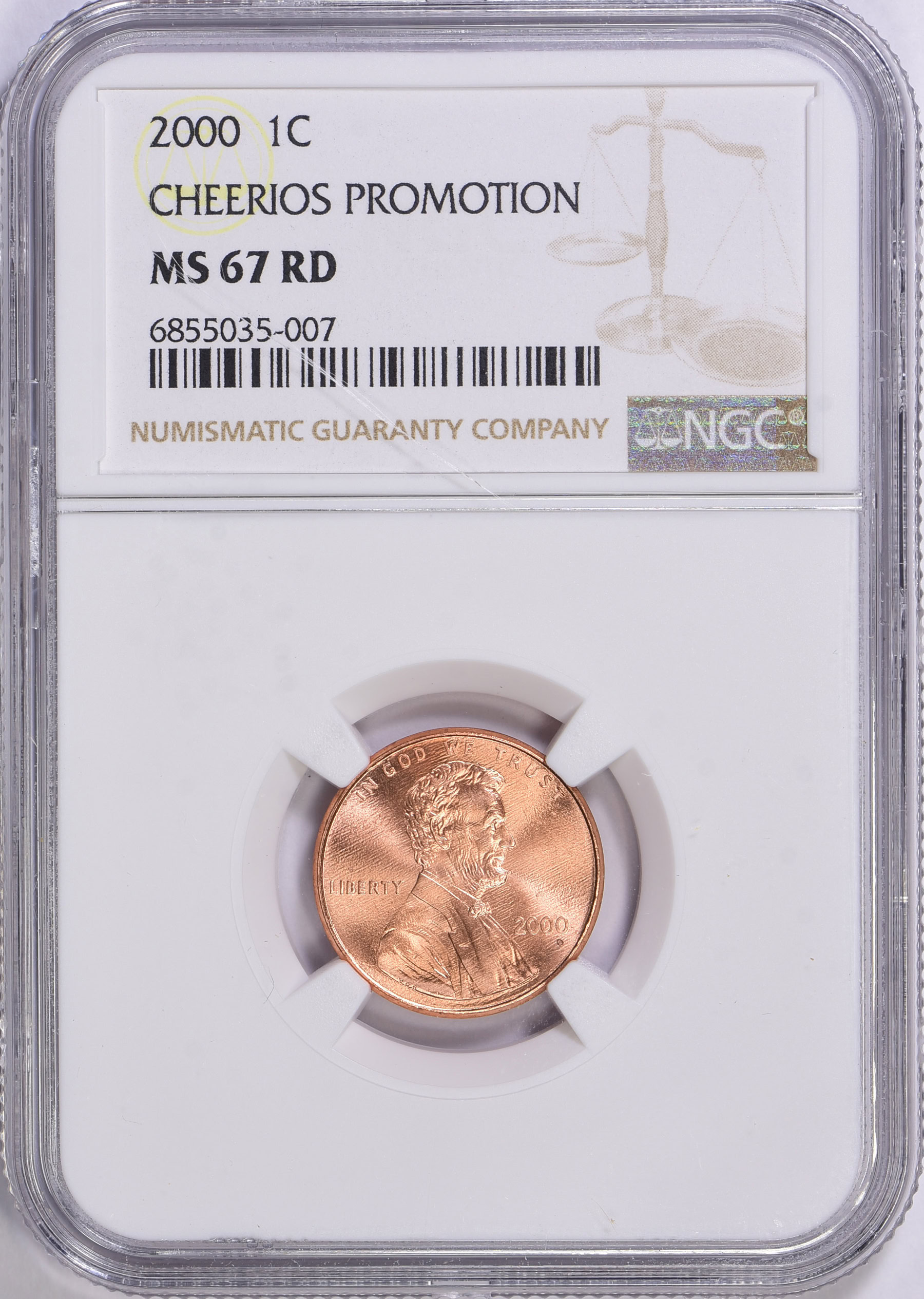 2000 Lincoln Cent "Cheerios" Cent NGC MS-67 RD (Item 1635862) | GreatCollections Coin Auctions
