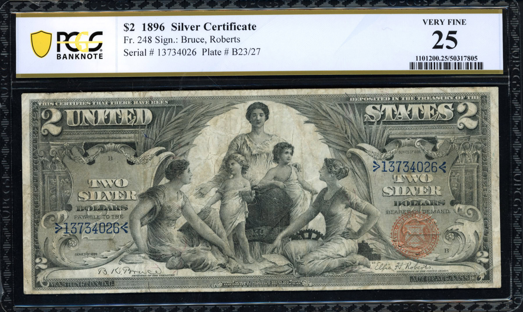 Fr. 248 1896 $2 Silver Certificate Note Bruce / Roberts PCGS Banknote ...