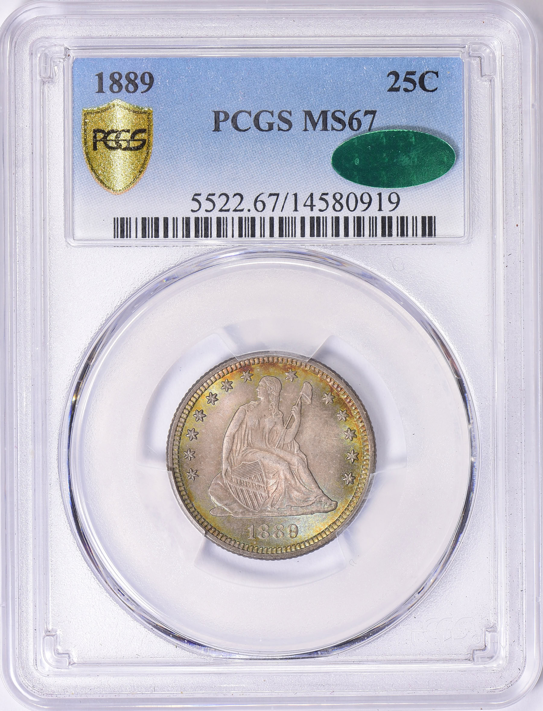1889 Seated Liberty Quarter PCGS MS-67 (CAC Green) (Toned) (Item ...