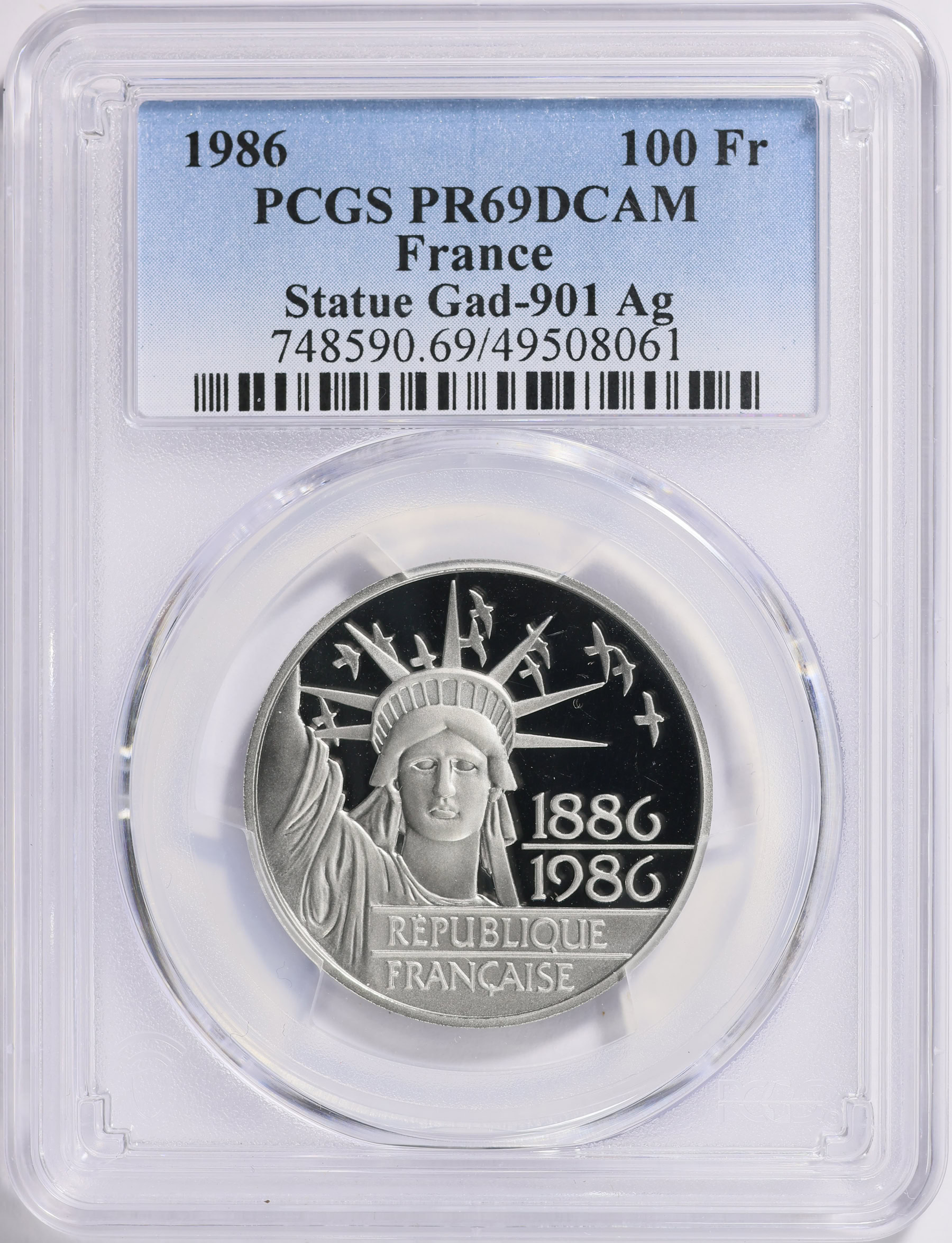 France 1986 Silver 100 Francs Statue of Liberty Centennial KM-960a PCGS ...