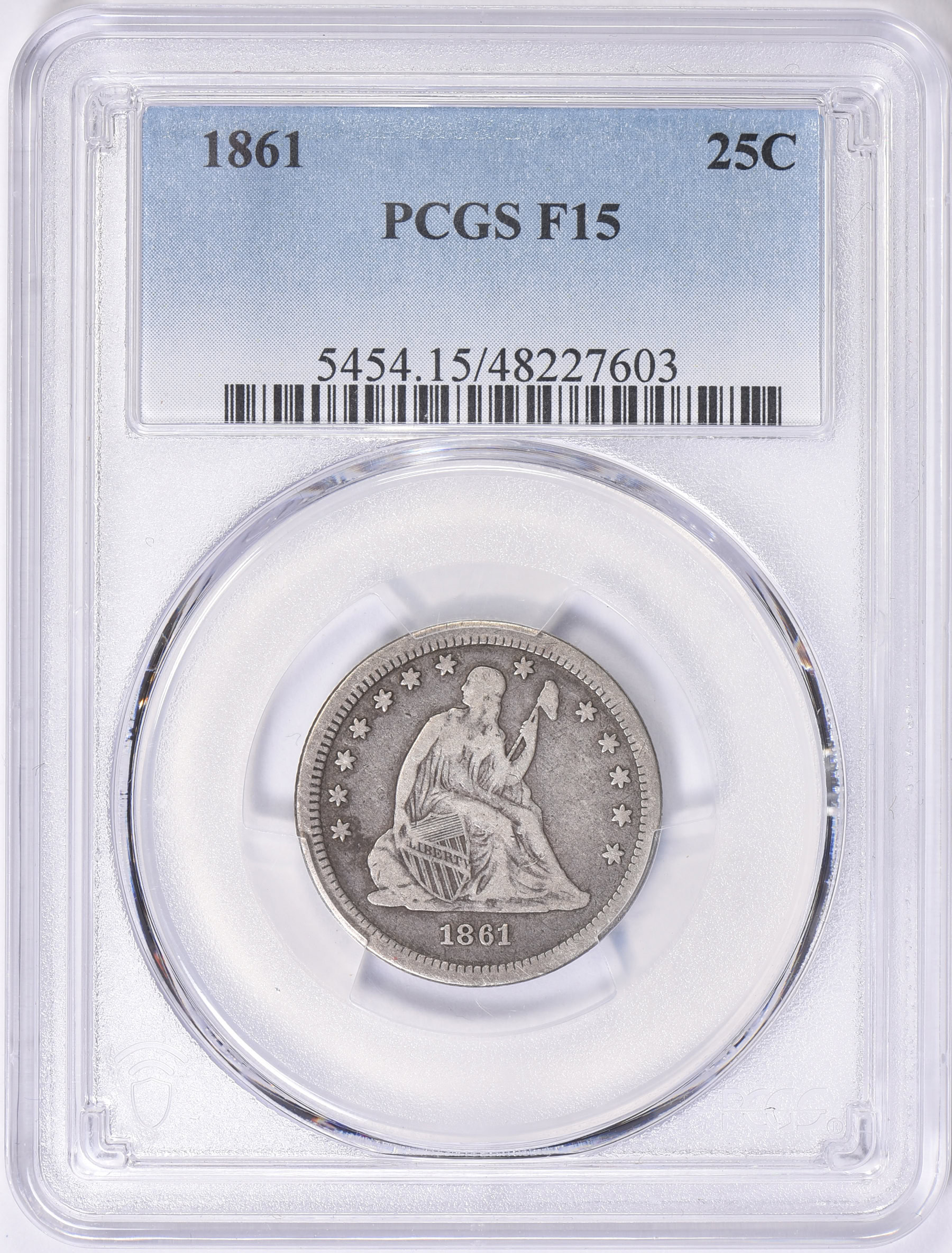 1861 Seated Liberty Quarter PCGS F-15 (Item 1636550) | GreatCollections Coin Auctions