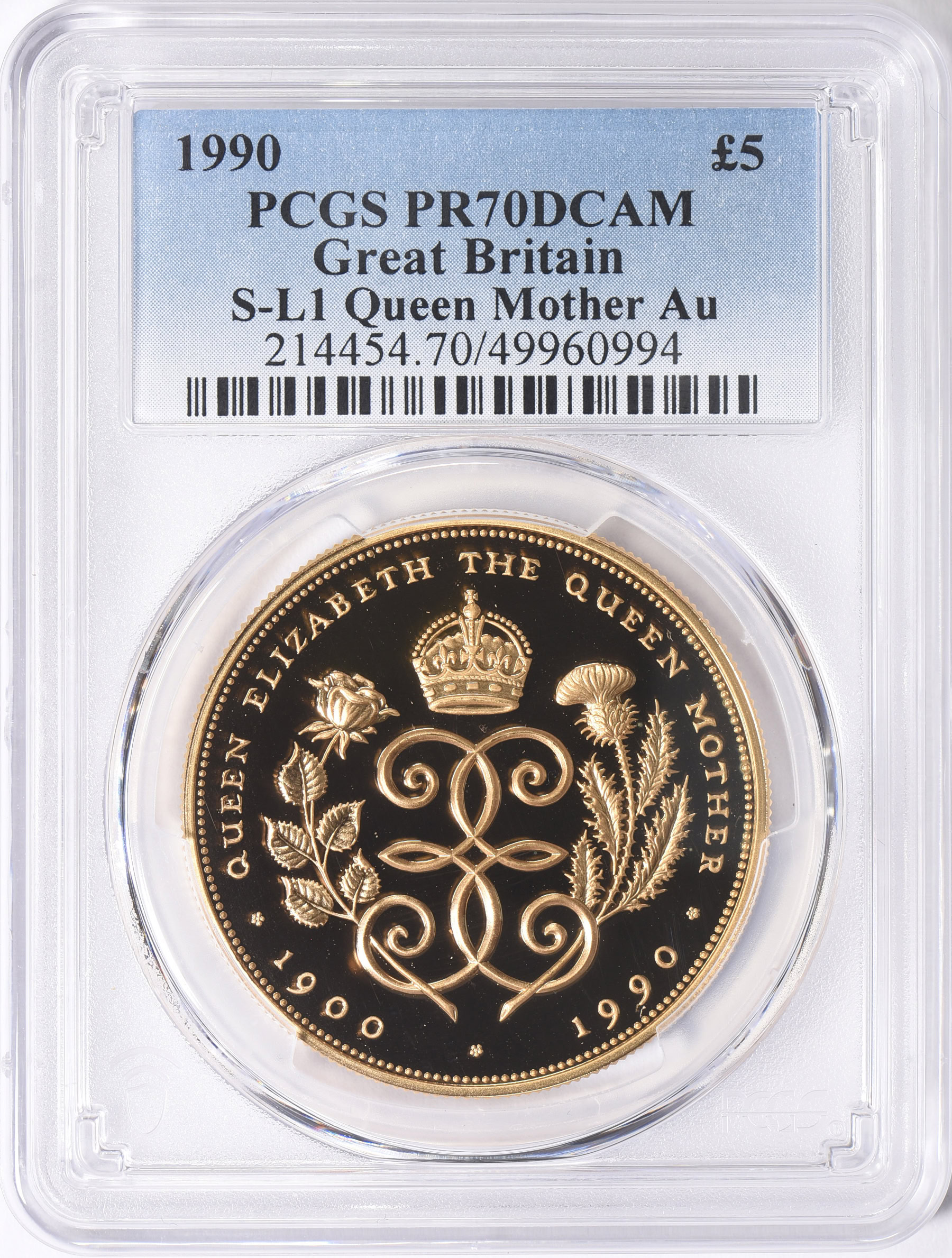 Great Britain 1990 Gold £5 Queen Mother's 90th Birthday KM-962b PCGS ...