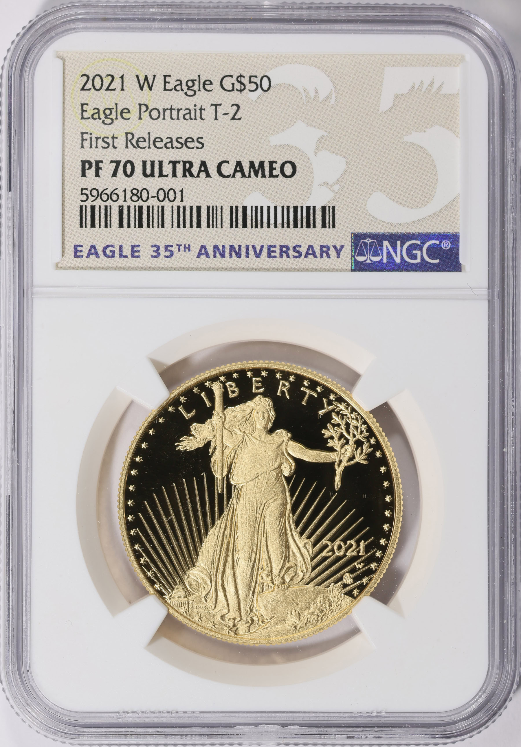 2021-W $50 One-Ounce Gold American Eagle Type 2 First Releases NGC Proof-70 UC (Item 1636675 ...