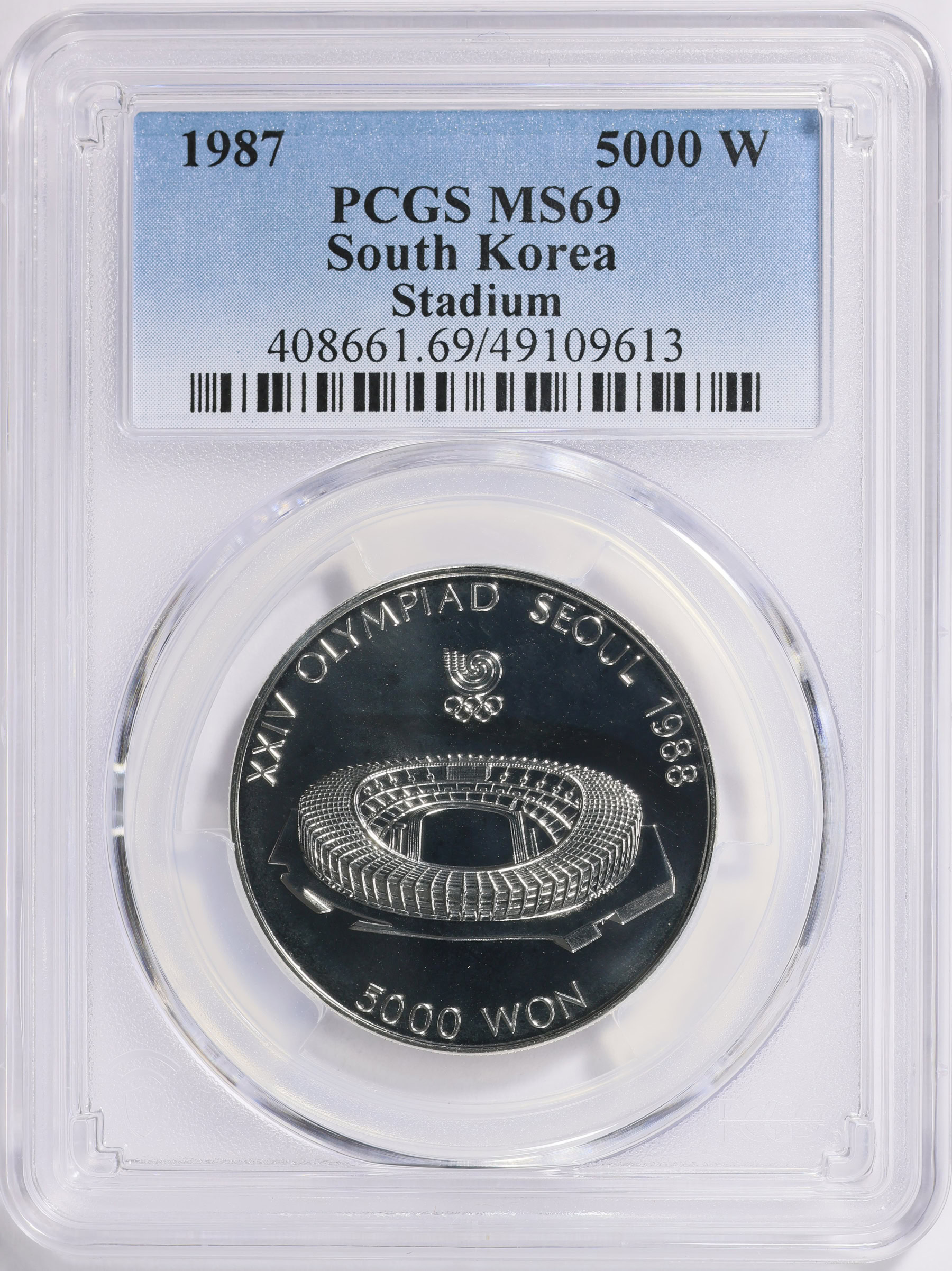 South Korea 1987 Silver 5,000 Won Seoul Olympics Stadium KM-60 PCGS MS ...