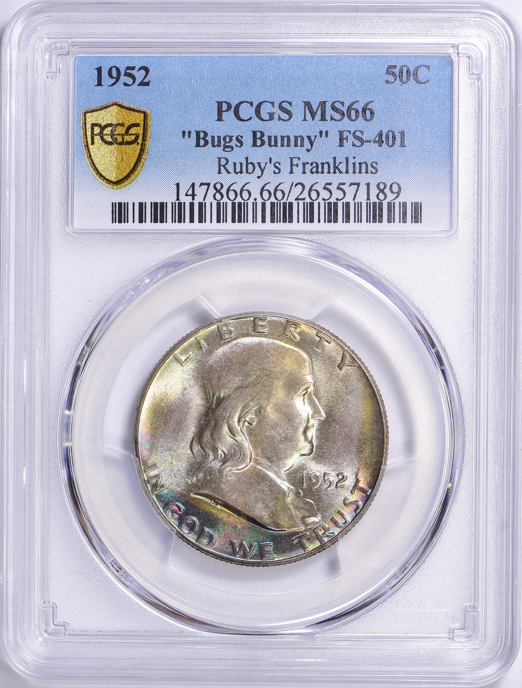 1952 Franklin Half Dollar Bugs Bunny FS-401 PCGS MS-66 (Toned) (Ruby's ...