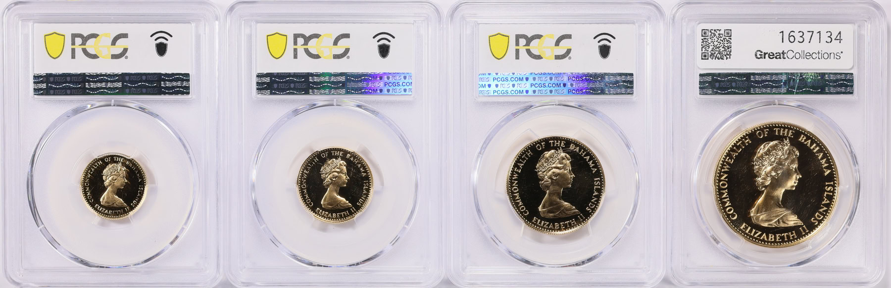 Bahamas 1971 Gold $10, $20, $50, $100 Proof Set With Original Case of ...