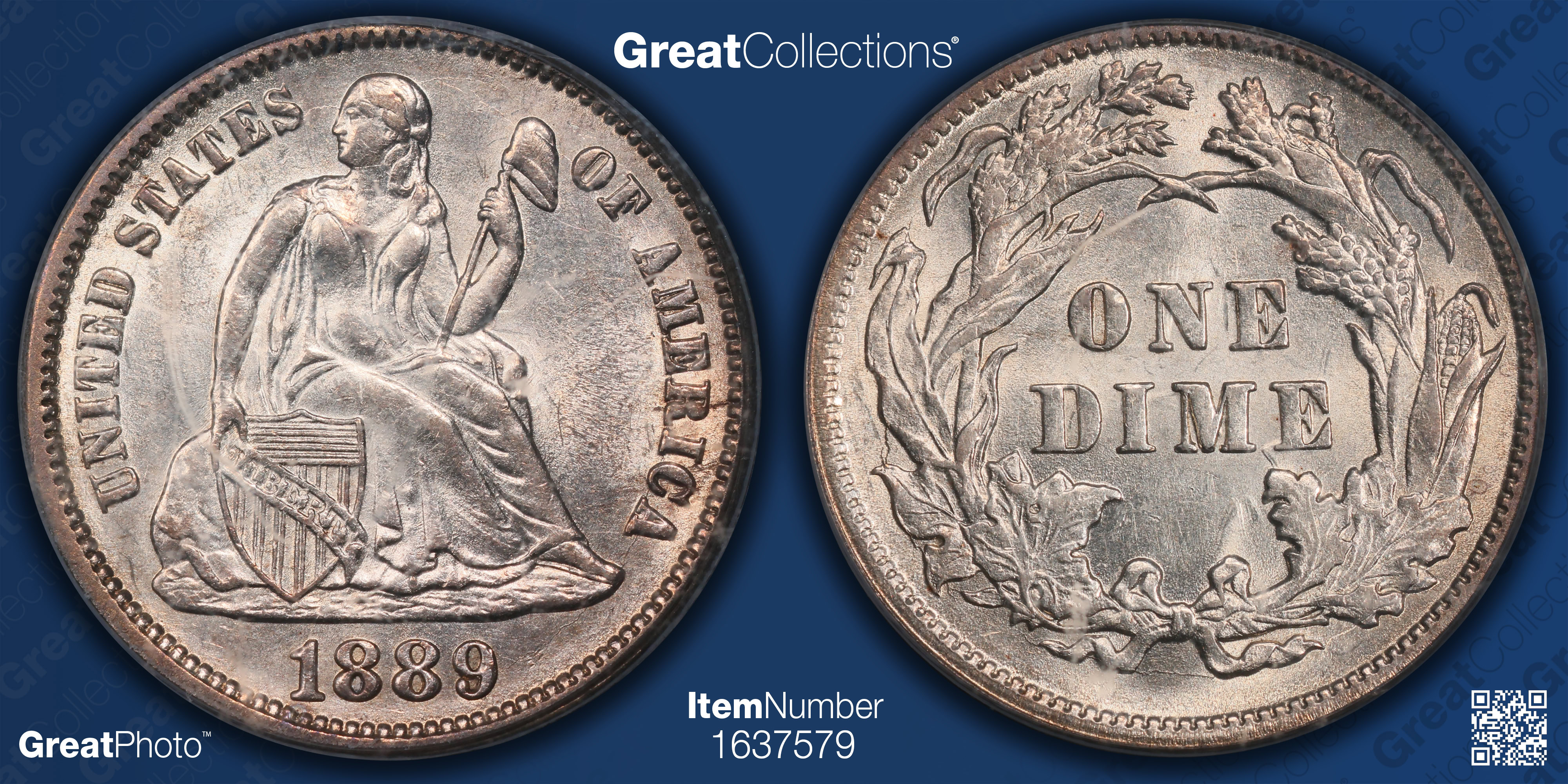 1889 Seated Liberty Dime PCGS AU-58 (CAC Green) (Item 1637579 ...