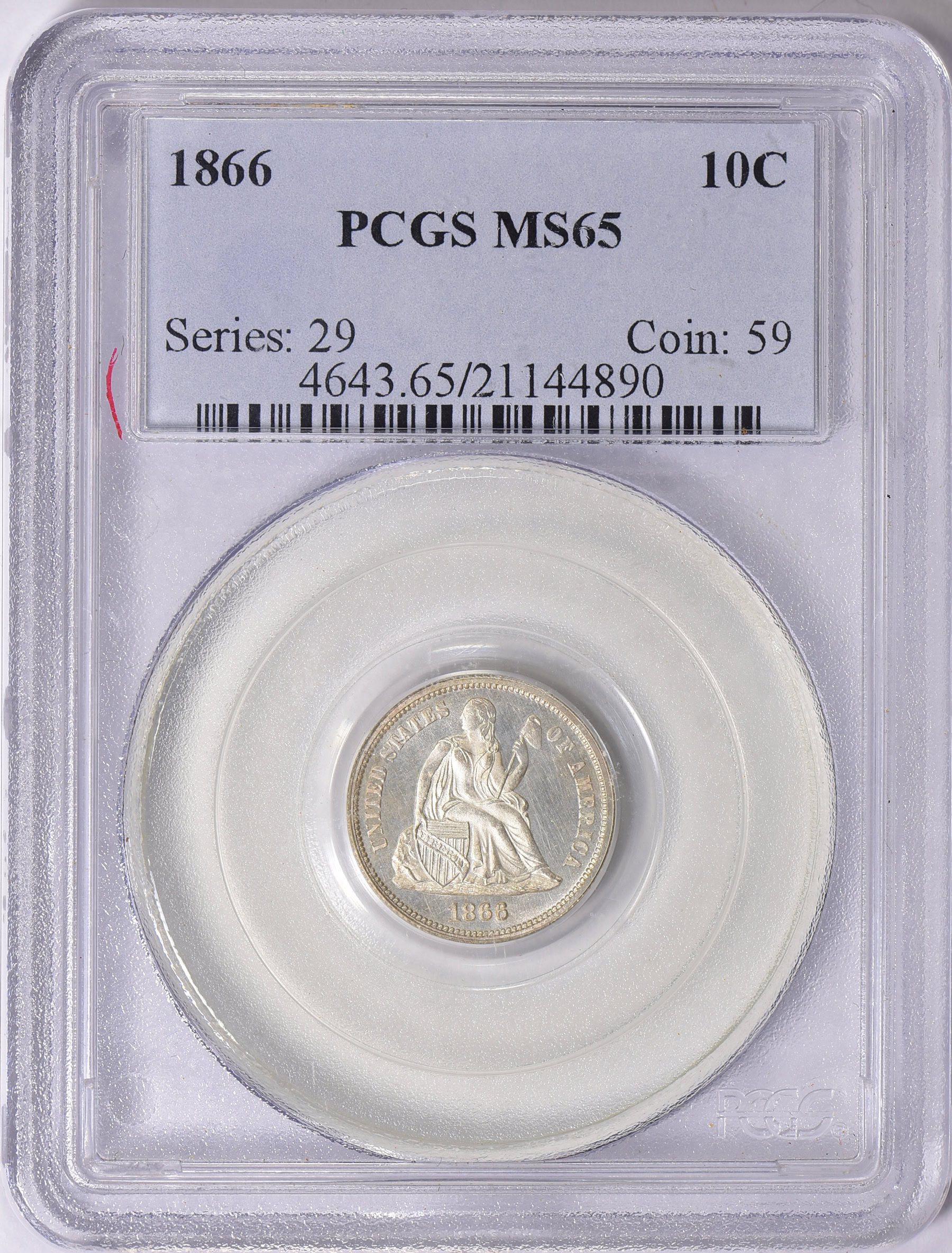 1866 Seated Liberty Dime PCGS MS-65 (Item 1637583) | GreatCollections ...
