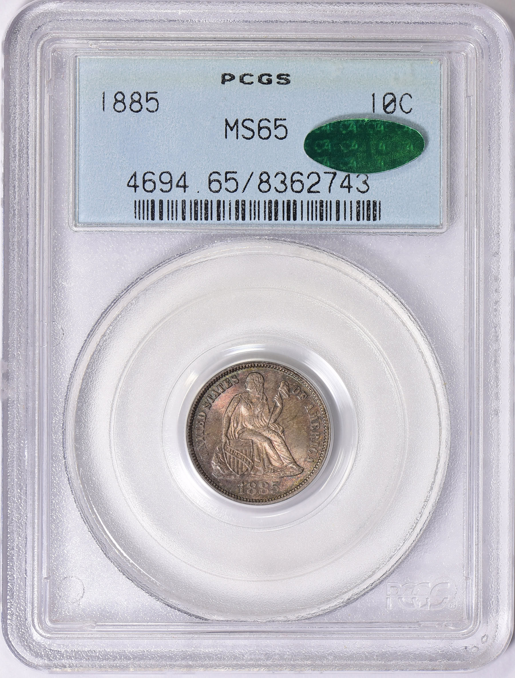 1885 Seated Liberty Dime PCGS MS-65 (CAC Green) (Toned) (Item 1637607) | GreatCollections Coin ...