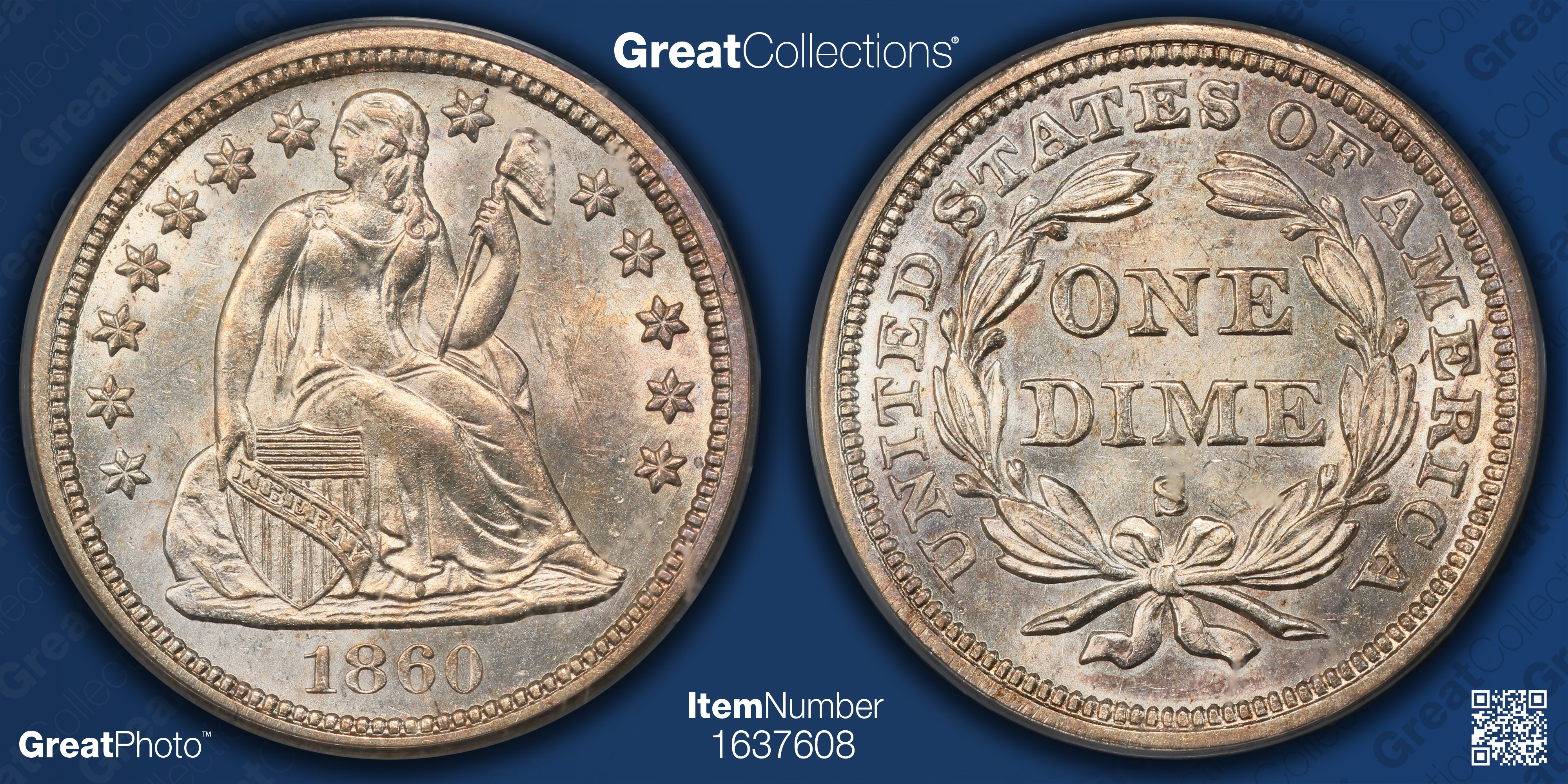 1860-S Seated Liberty Dime PCGS MS-64 (CAC Green) (Item 1637608 ...