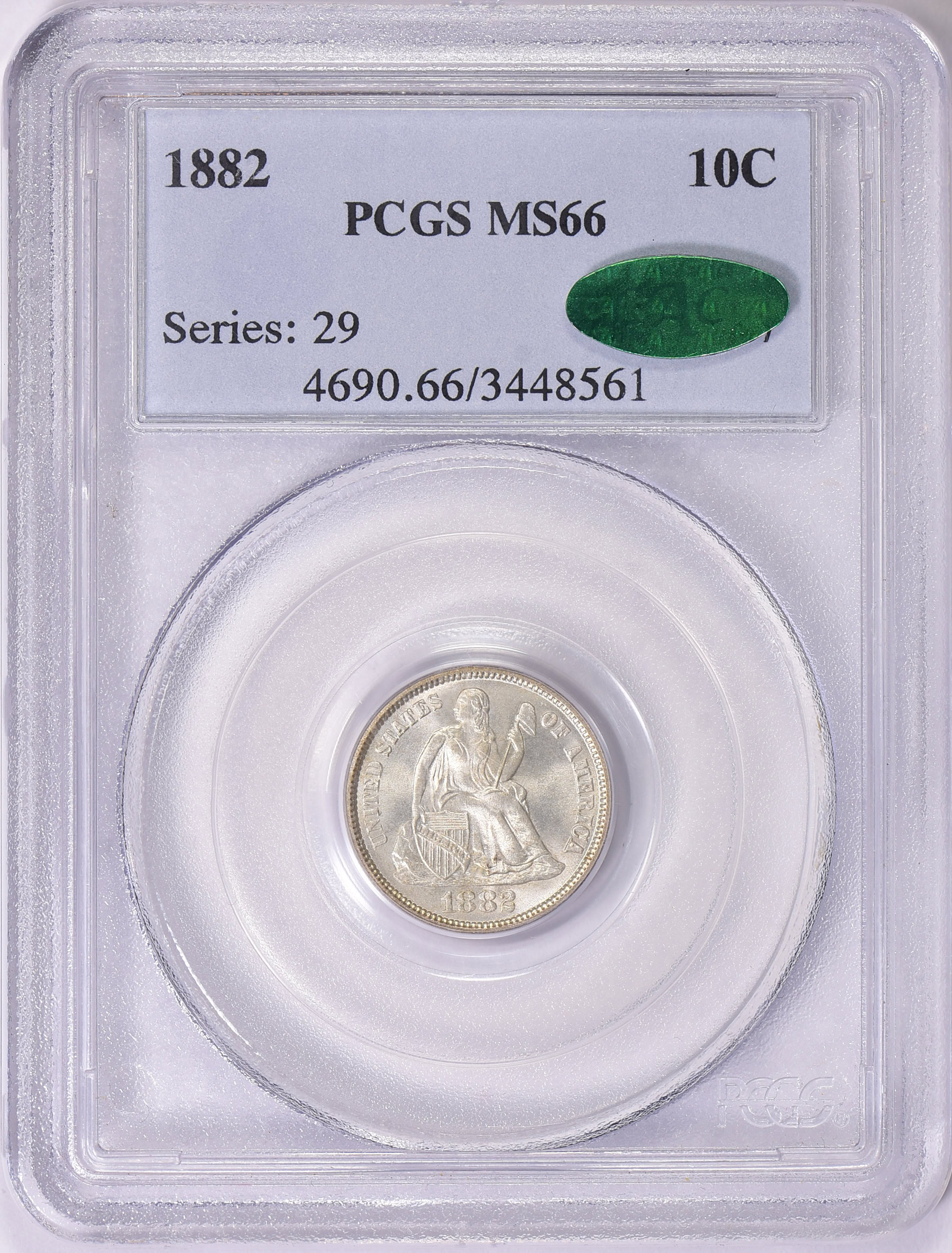 1882 Seated Liberty Dime PCGS MS-66 (CAC Green) (Item 1637619) | GreatCollections Coin Auctions