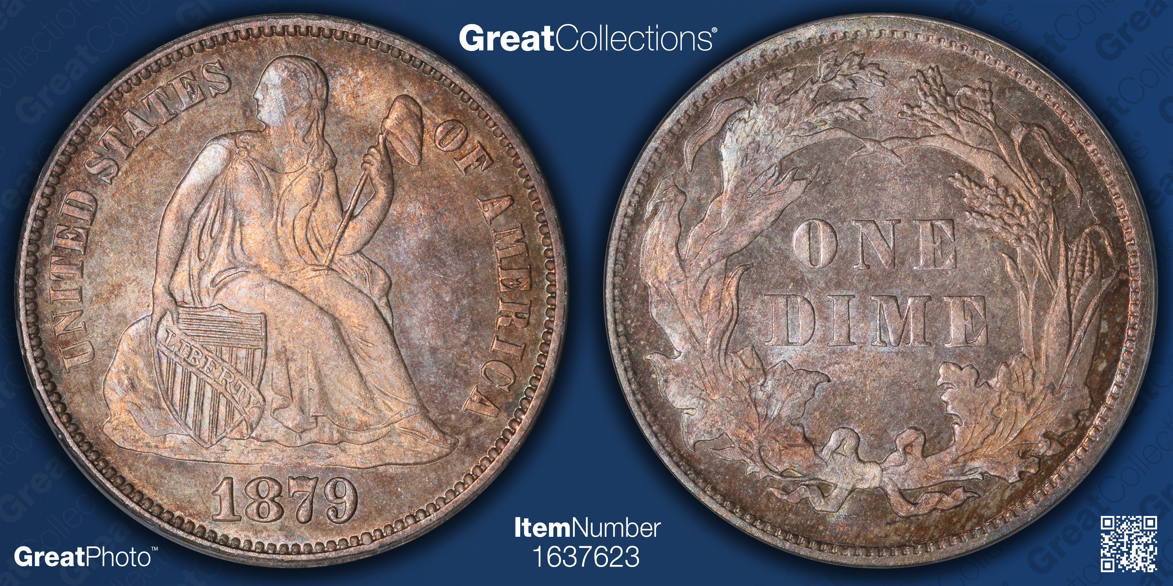 1879 Seated Liberty Dime PCGS MS-66 (CAC Green) (Toned) (Item 1637623 ...