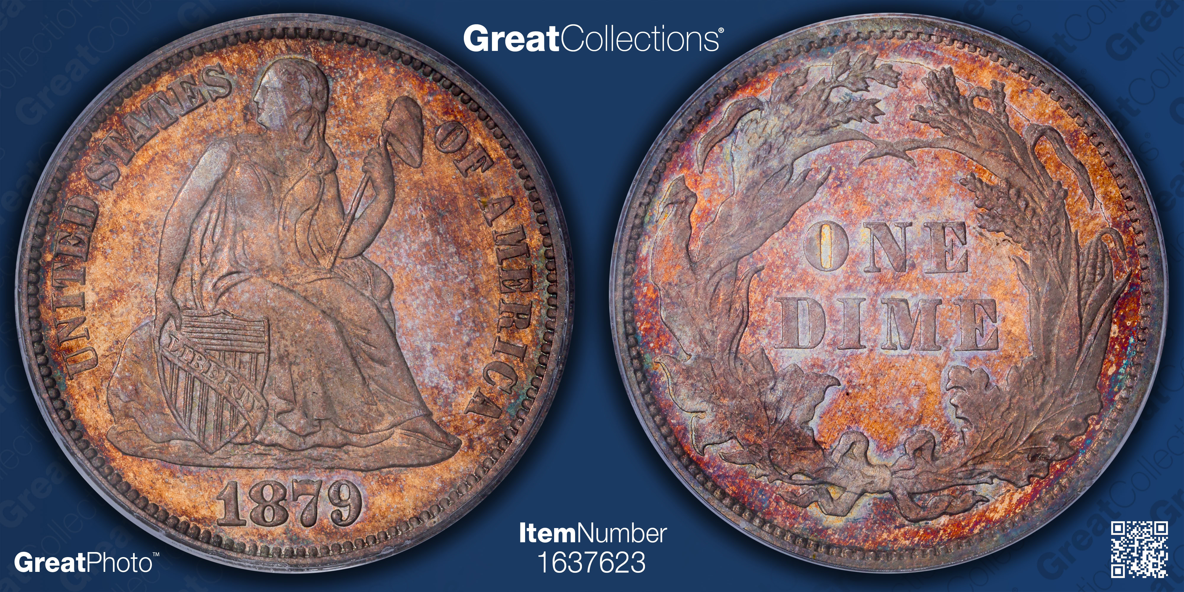 1879 Seated Liberty Dime PCGS MS-66 (CAC Green) (Toned) (Item 1637623 ...