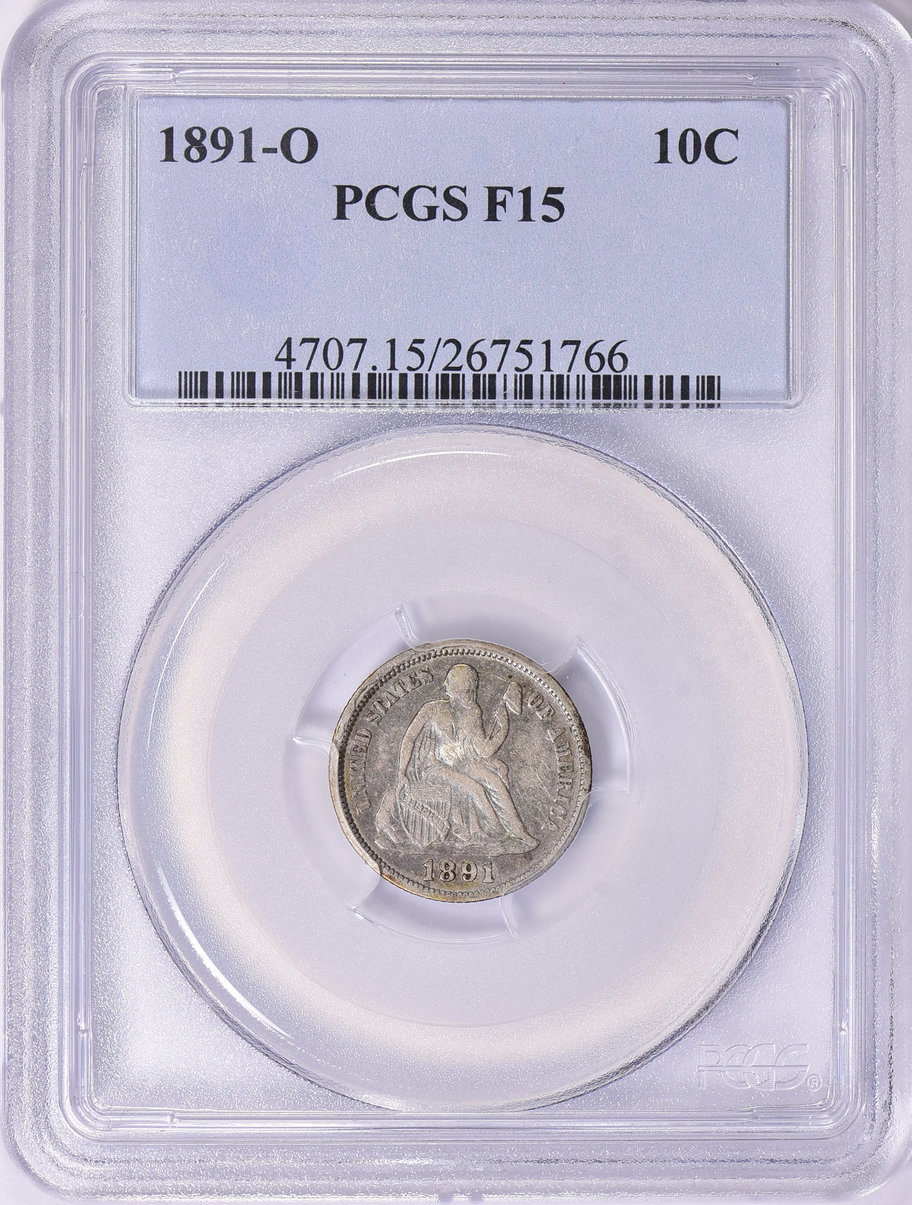1891-O Seated Liberty Dime PCGS F-15 (Toned) (Item 1637656) | GreatCollections Coin Auctions
