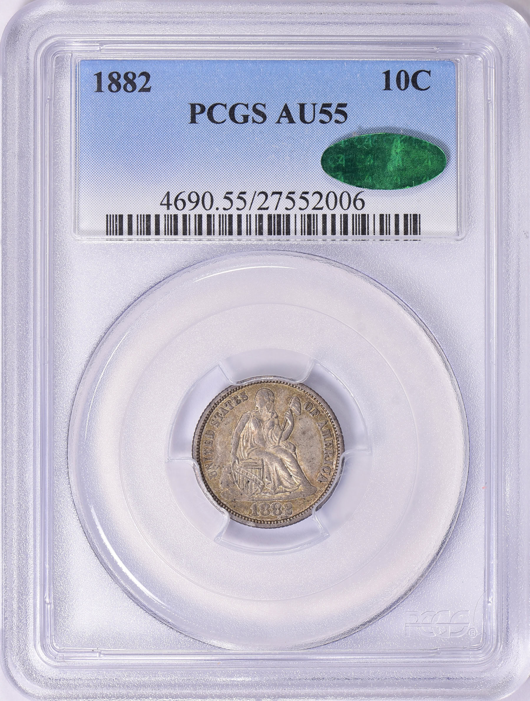 1882 Seated Liberty Dime PCGS AU-55 (CAC Green) (Toned) (Item 1637658) | GreatCollections Coin ...