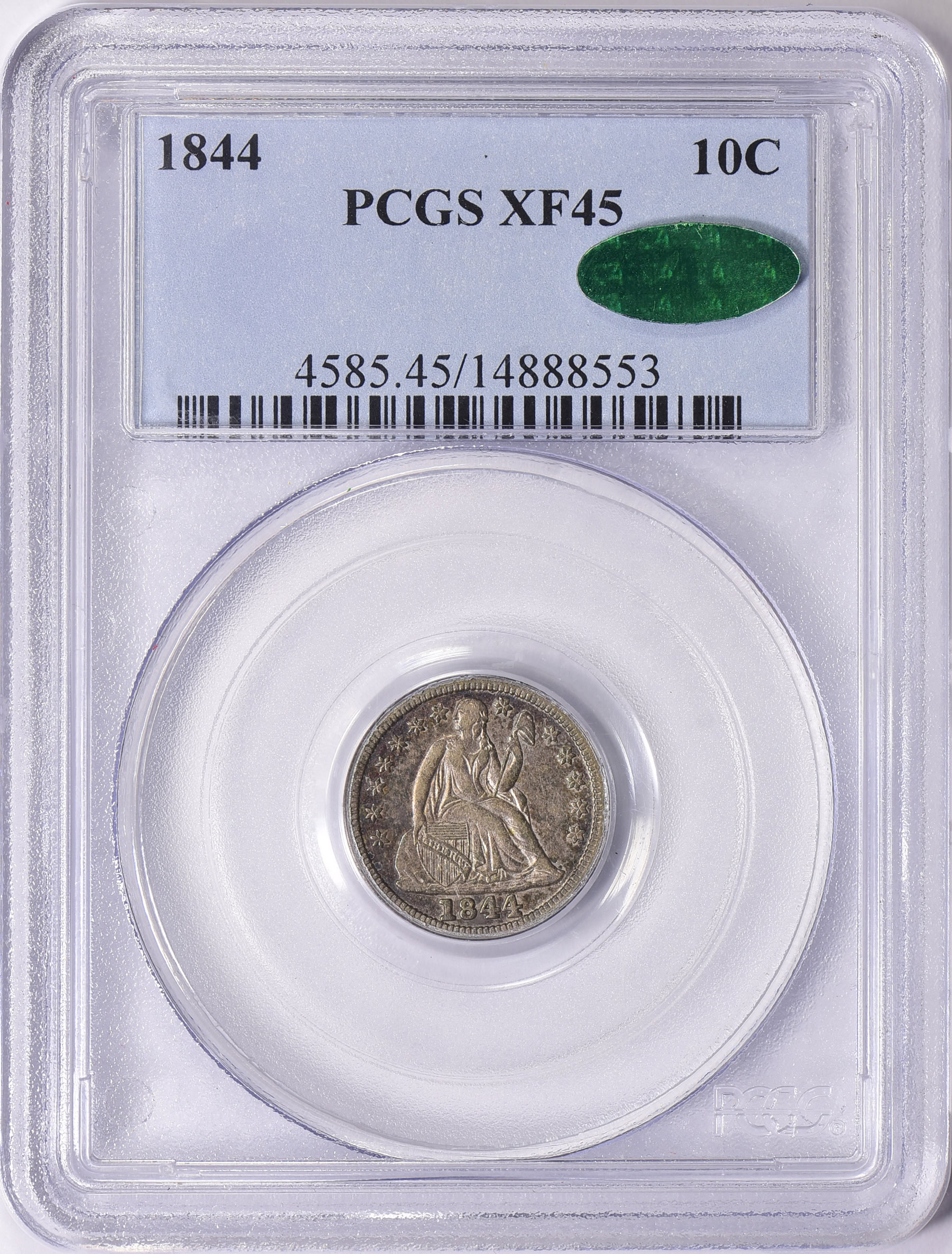 1844 Seated Liberty Dime PCGS XF-45 (CAC Green) (Toned) (Item 1637712 ...
