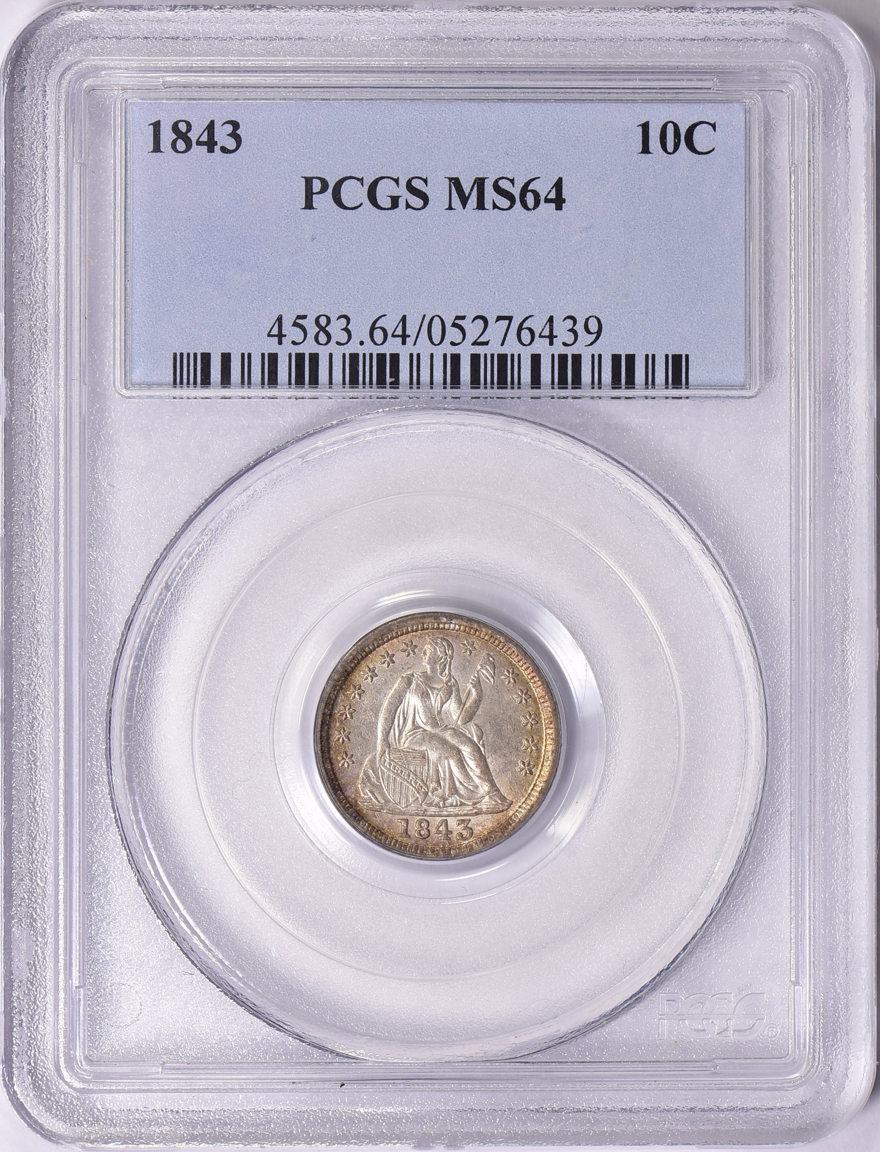 1843 Seated Liberty Dime PCGS MS-64 (Toned) (Item 1637716) | GreatCollections Coin Auctions