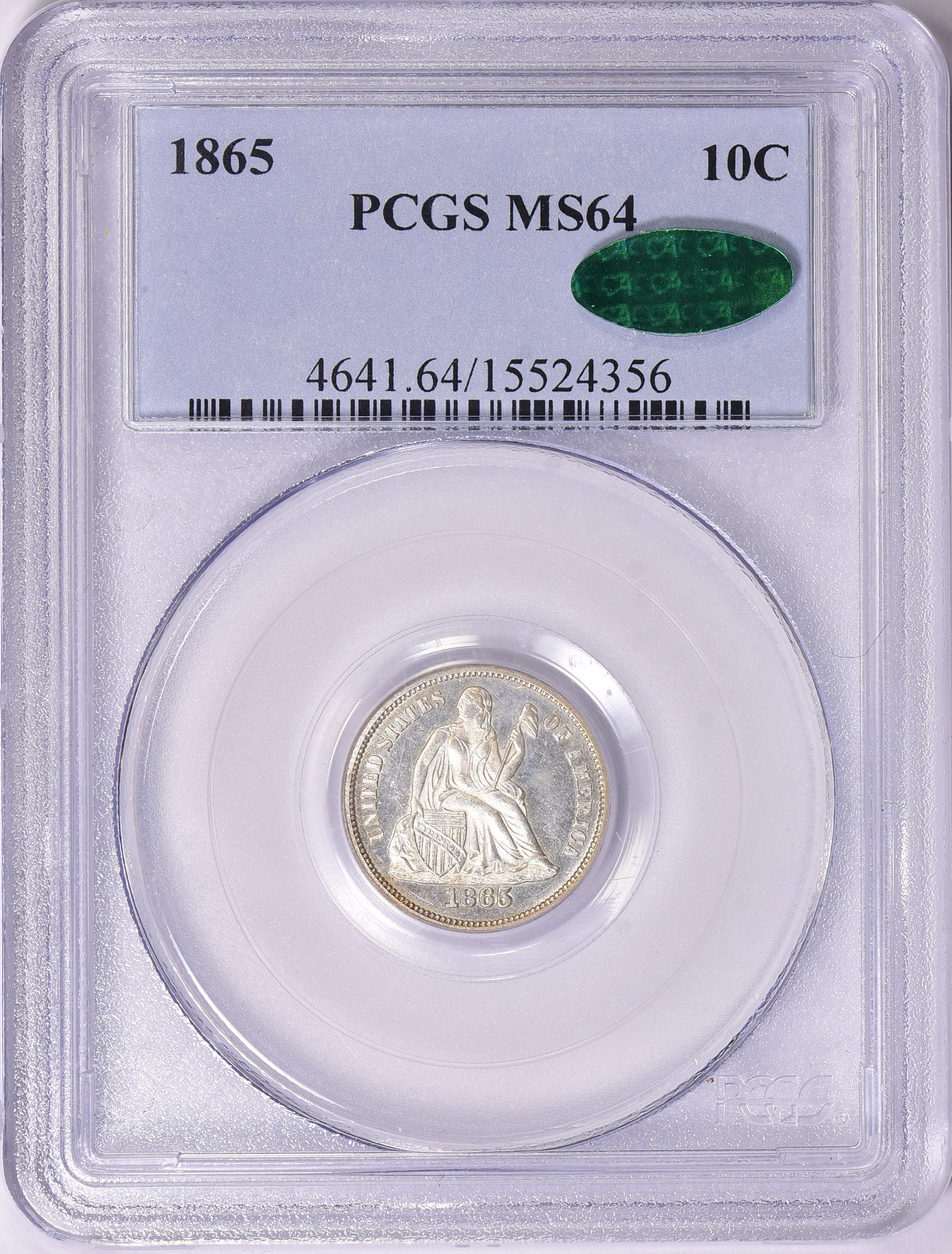 1865 Seated Liberty Dime PCGS MS-64 (CAC Green) (Item 1637720 ...