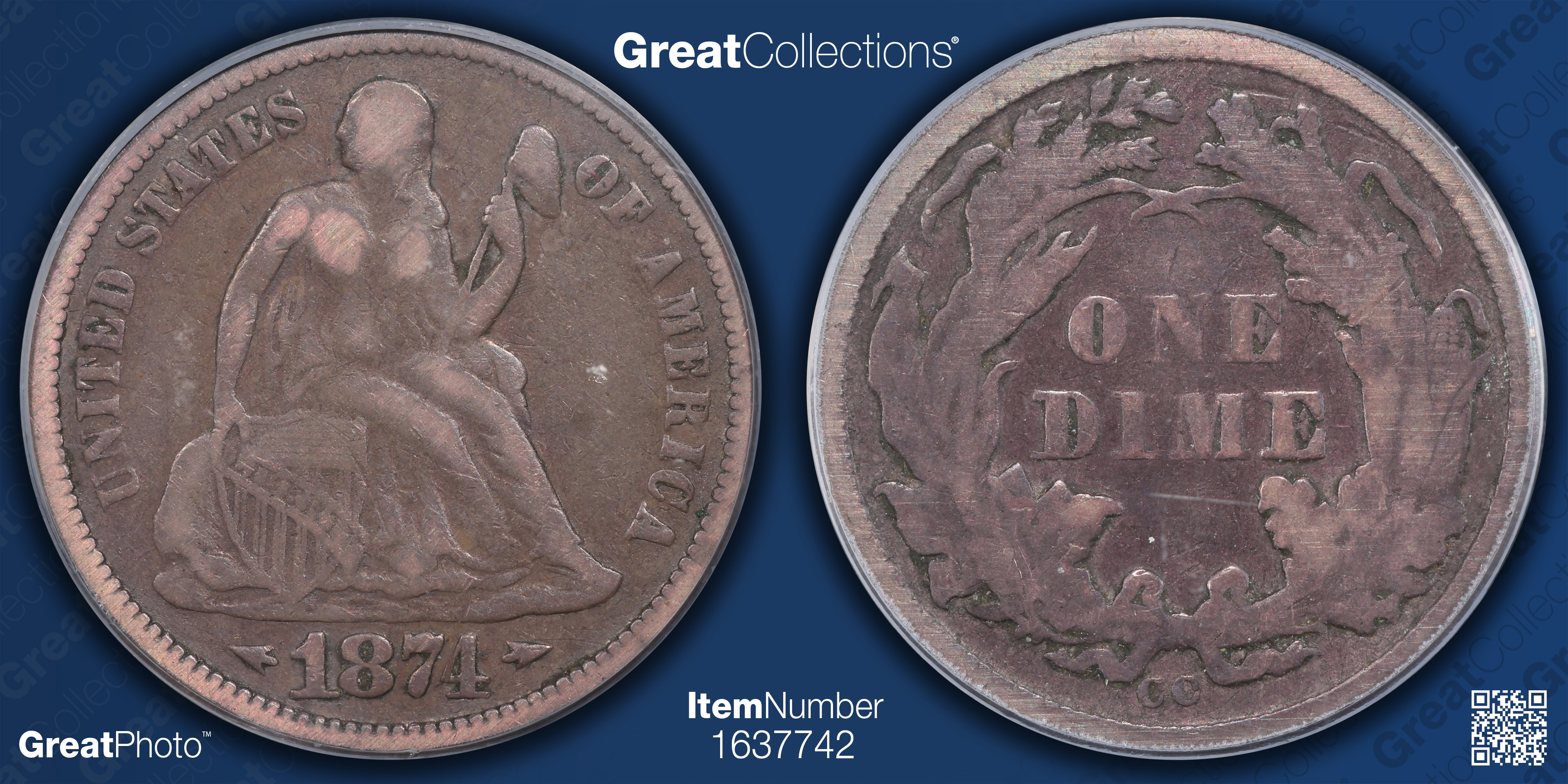 1874-CC Seated Liberty Dime Arrows PCGS F-12 (Item 1637742) | GreatCollections Coin Auctions