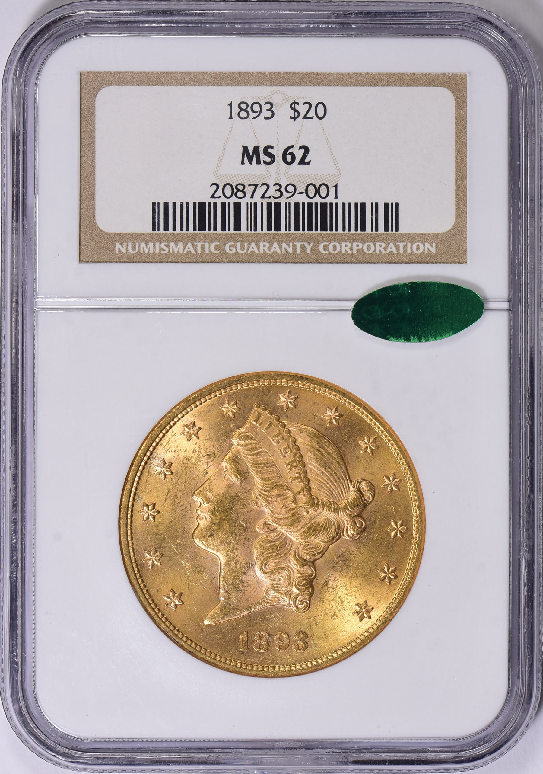 1893 Liberty Gold Double Eagle NGC MS-62 (CAC Green) (Item 1637839) | GreatCollections Coin Auctions