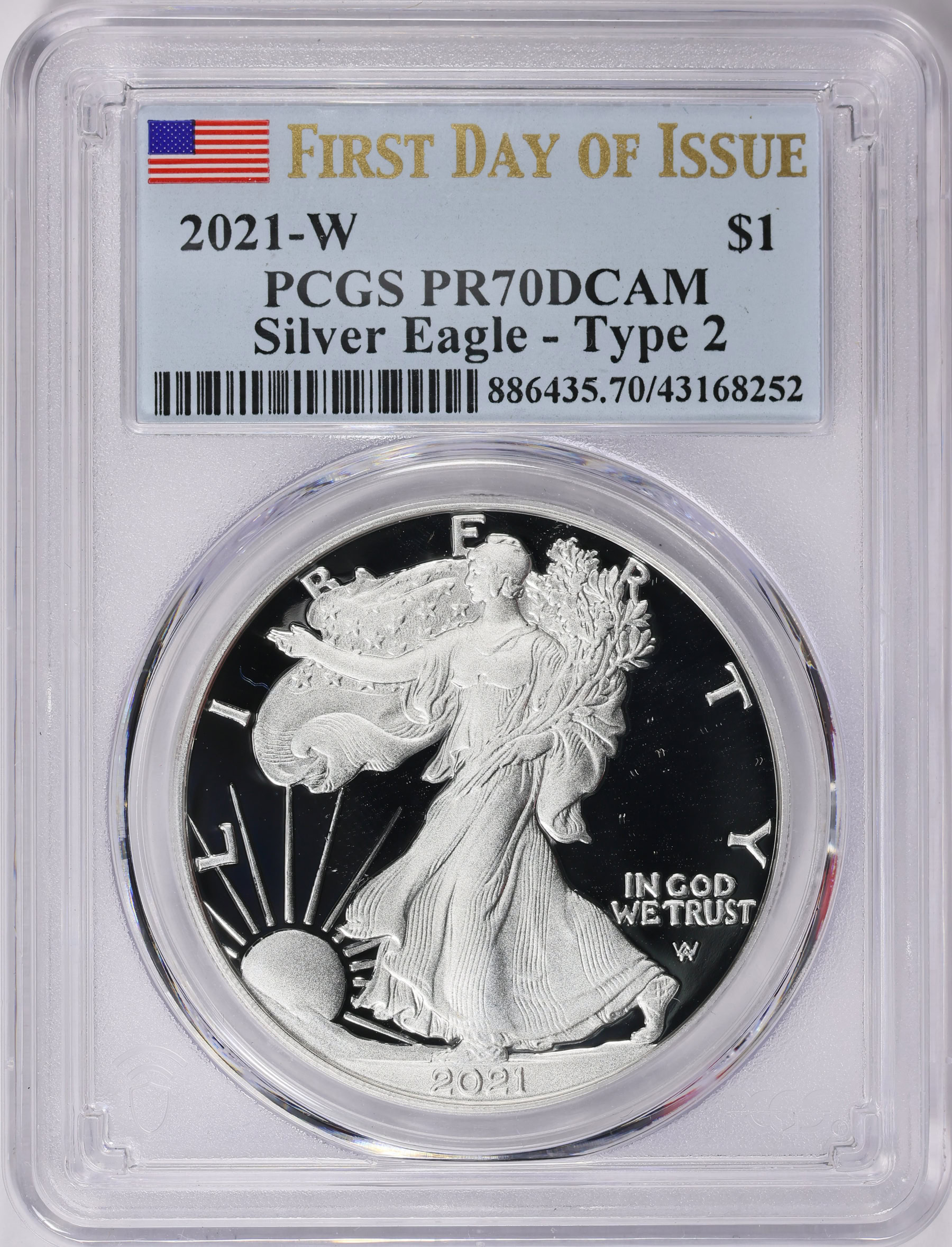 2021-W $1 Silver Eagle Type 2 First Day of Issue PCGS Proof-70 DCAM (Item 1638009 ...