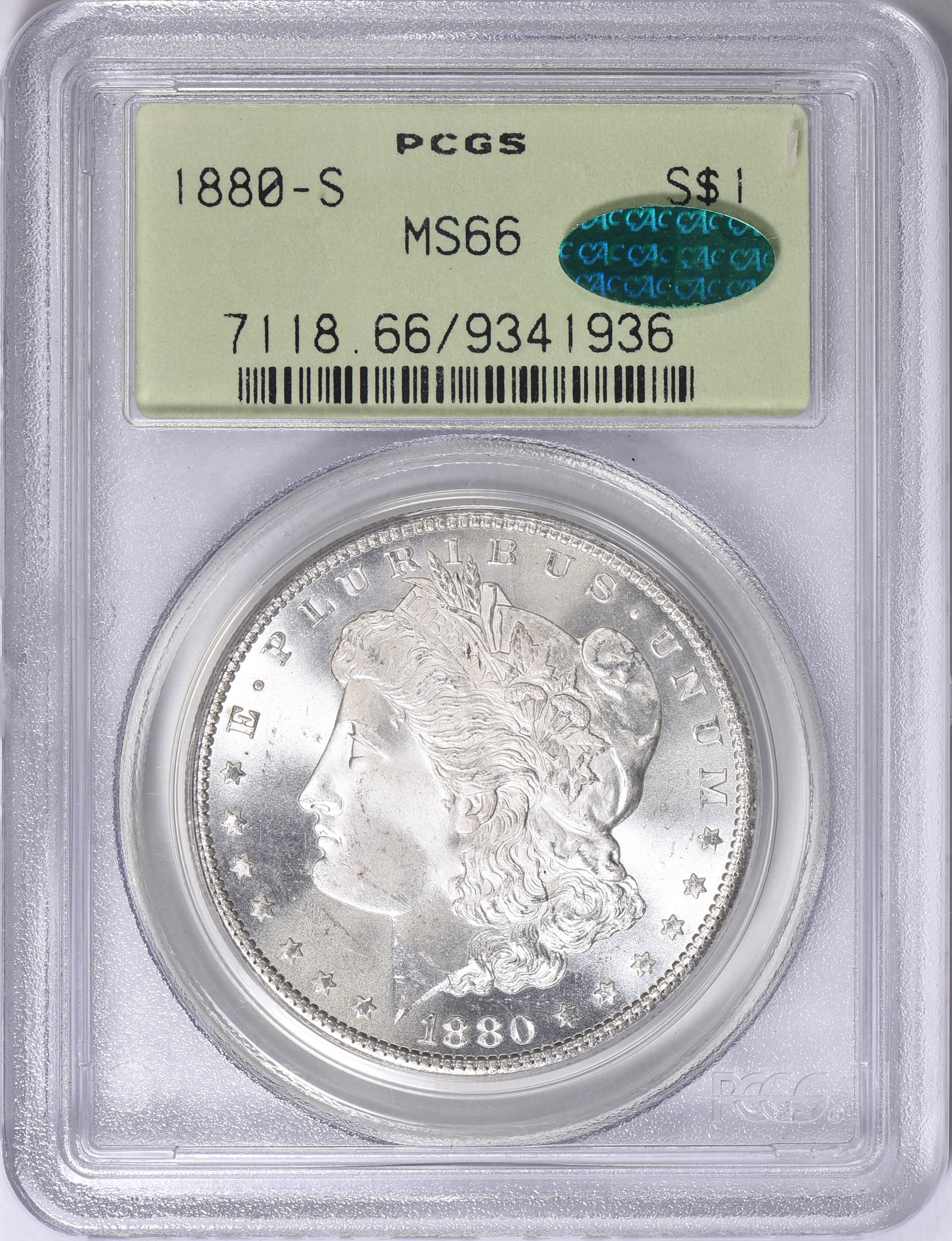 1880-S Morgan Silver Dollar PCGS MS-66 (CAC Green) OGH (Item 1638113) | GreatCollections Coin ...