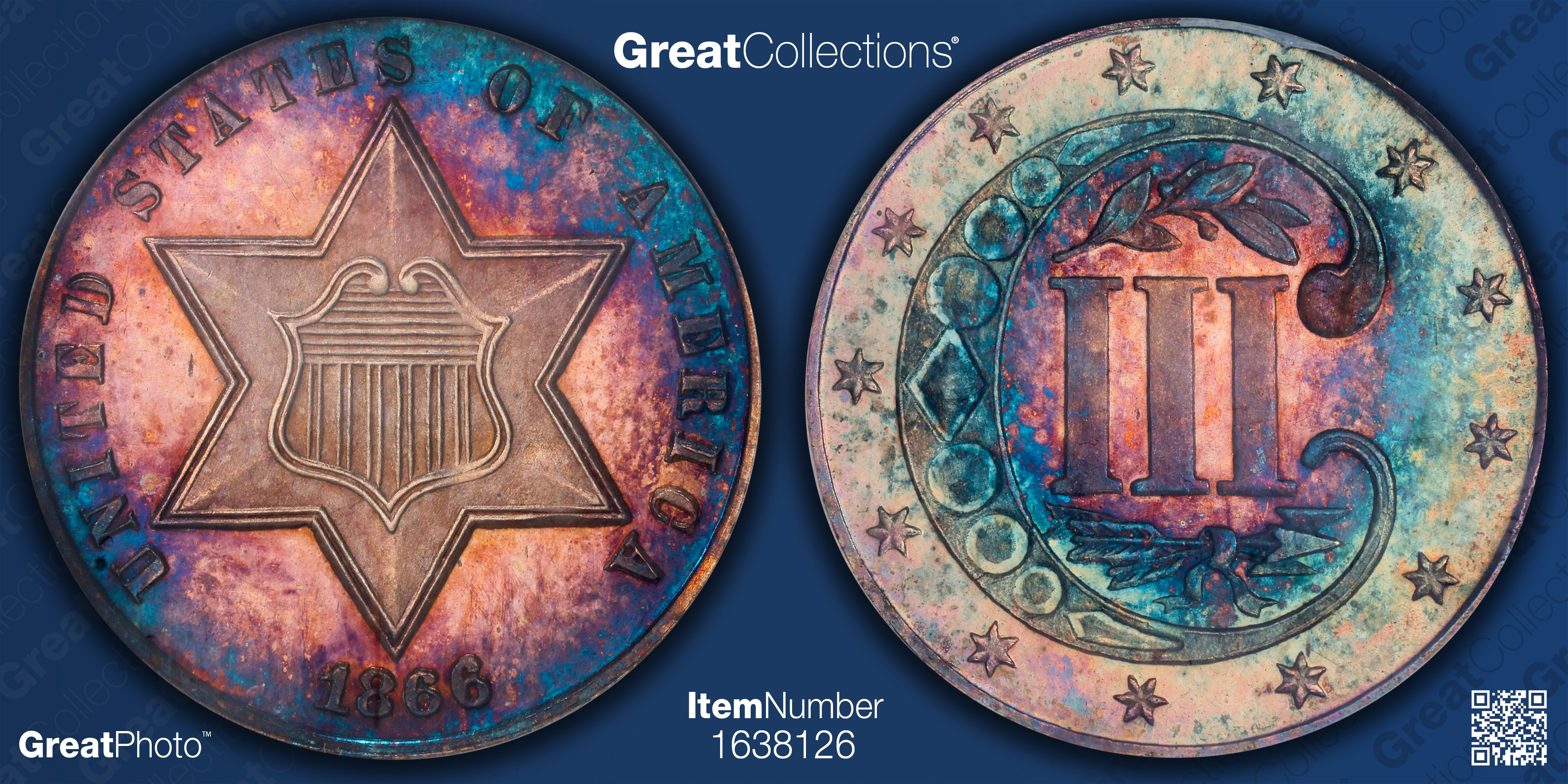 1866 Silver Three-Cent Piece NGC MS-63 (CAC Gold) OH (Toned) (Item ...