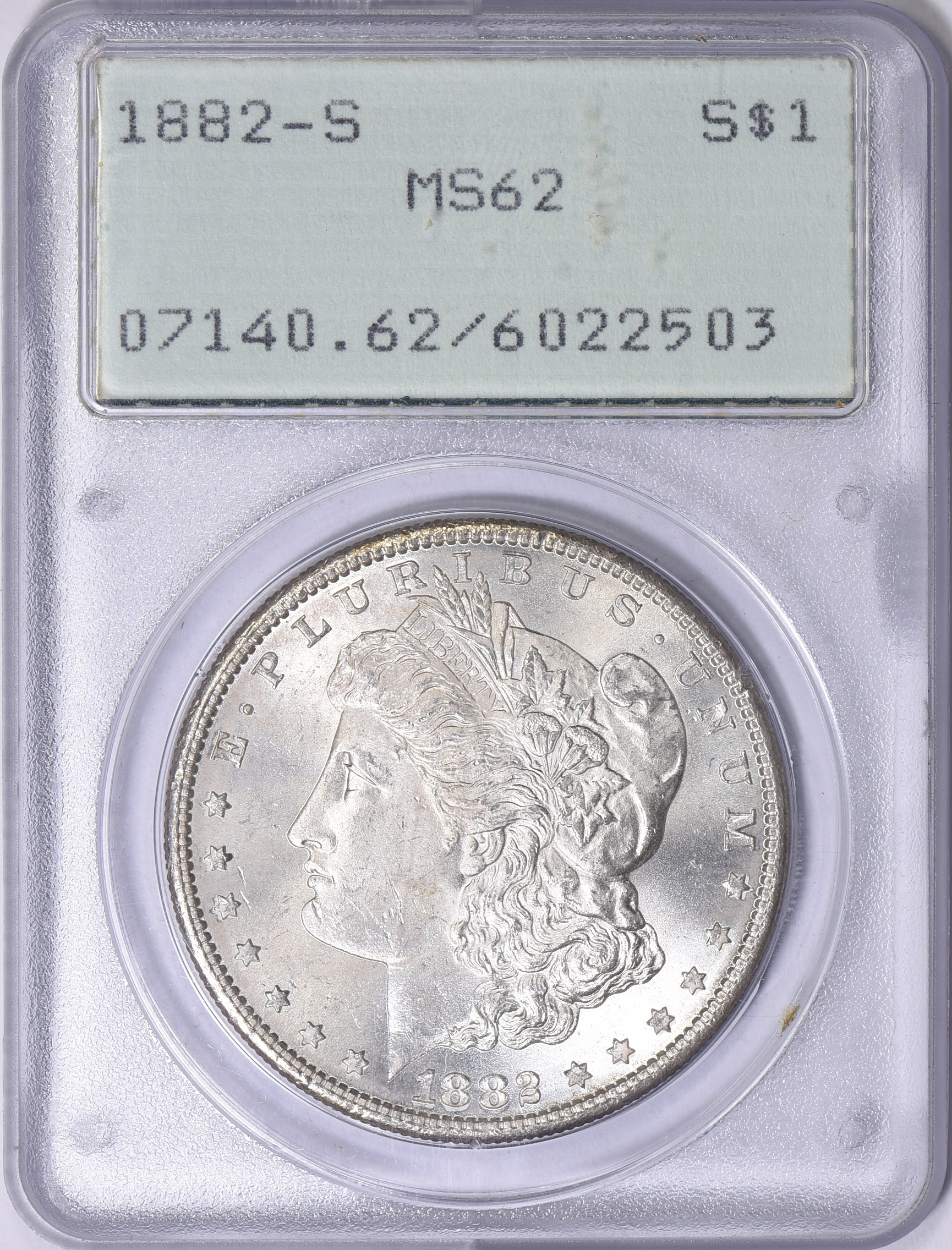 1882-S Morgan Silver Dollar PCGS MS-62 OGH (1st Gen) (Item 1638189) | GreatCollections Coin Auctions