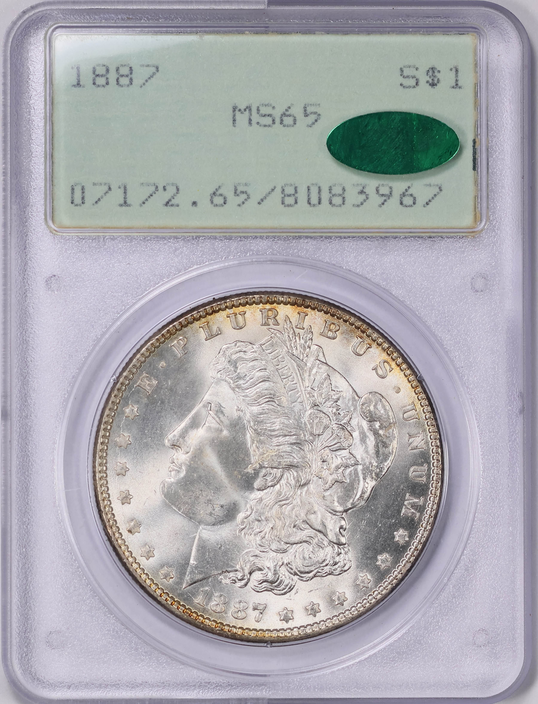 1887 Morgan Silver Dollar PCGS MS-65 (CAC Green) OGH (1st Gen) (Item 1638244) | GreatCollections ...