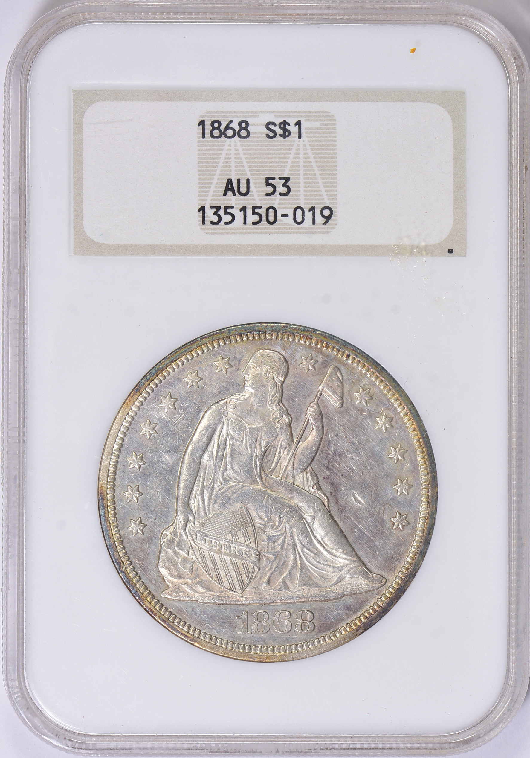 1868 Seated Liberty Silver Dollar NGC AU-53 OH (Toned) (Item 1638289) | GreatCollections Coin ...