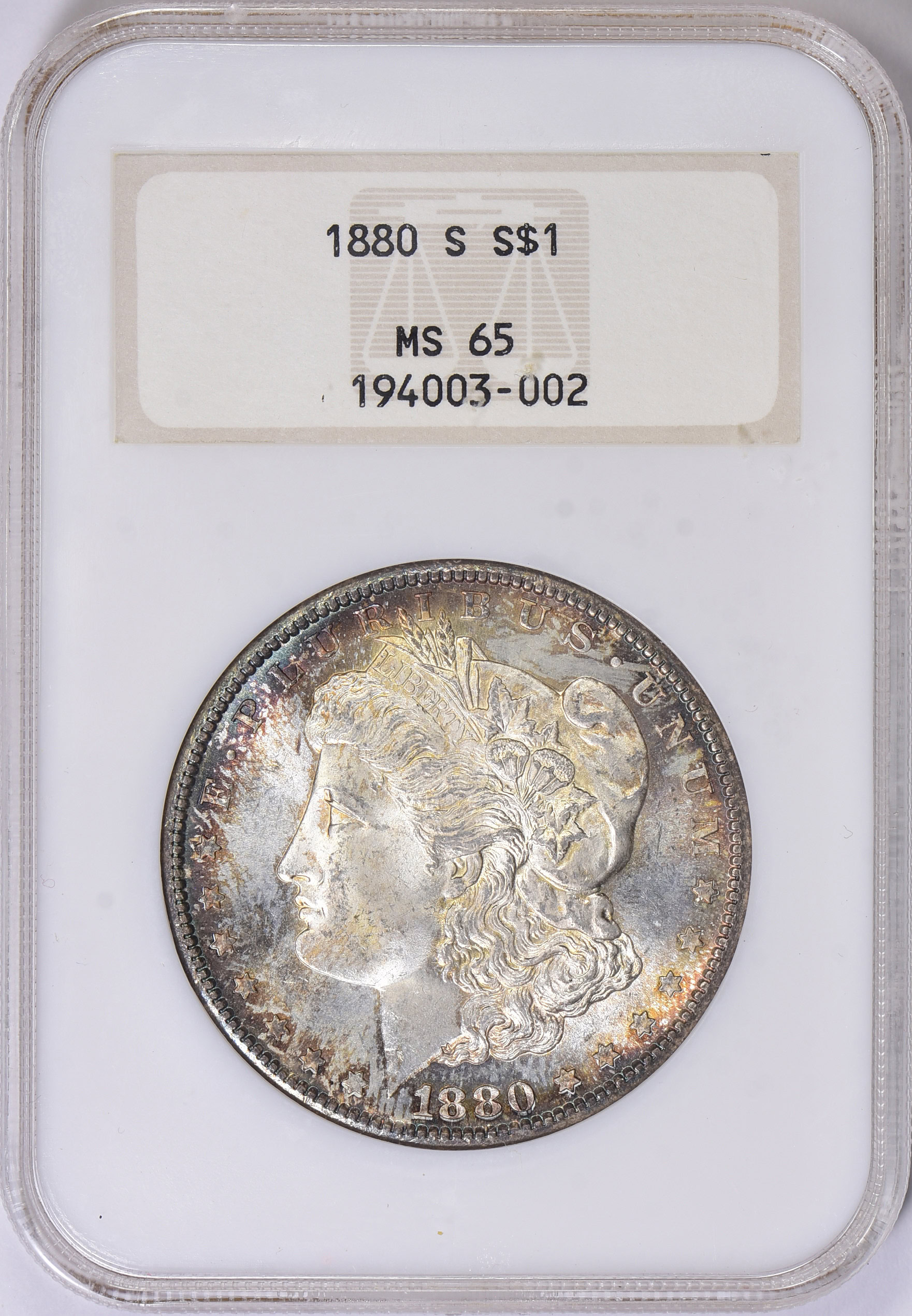 1880-S Morgan Silver Dollar NGC MS-65 OH (Toned) (Item 1638296) | GreatCollections Coin Auctions