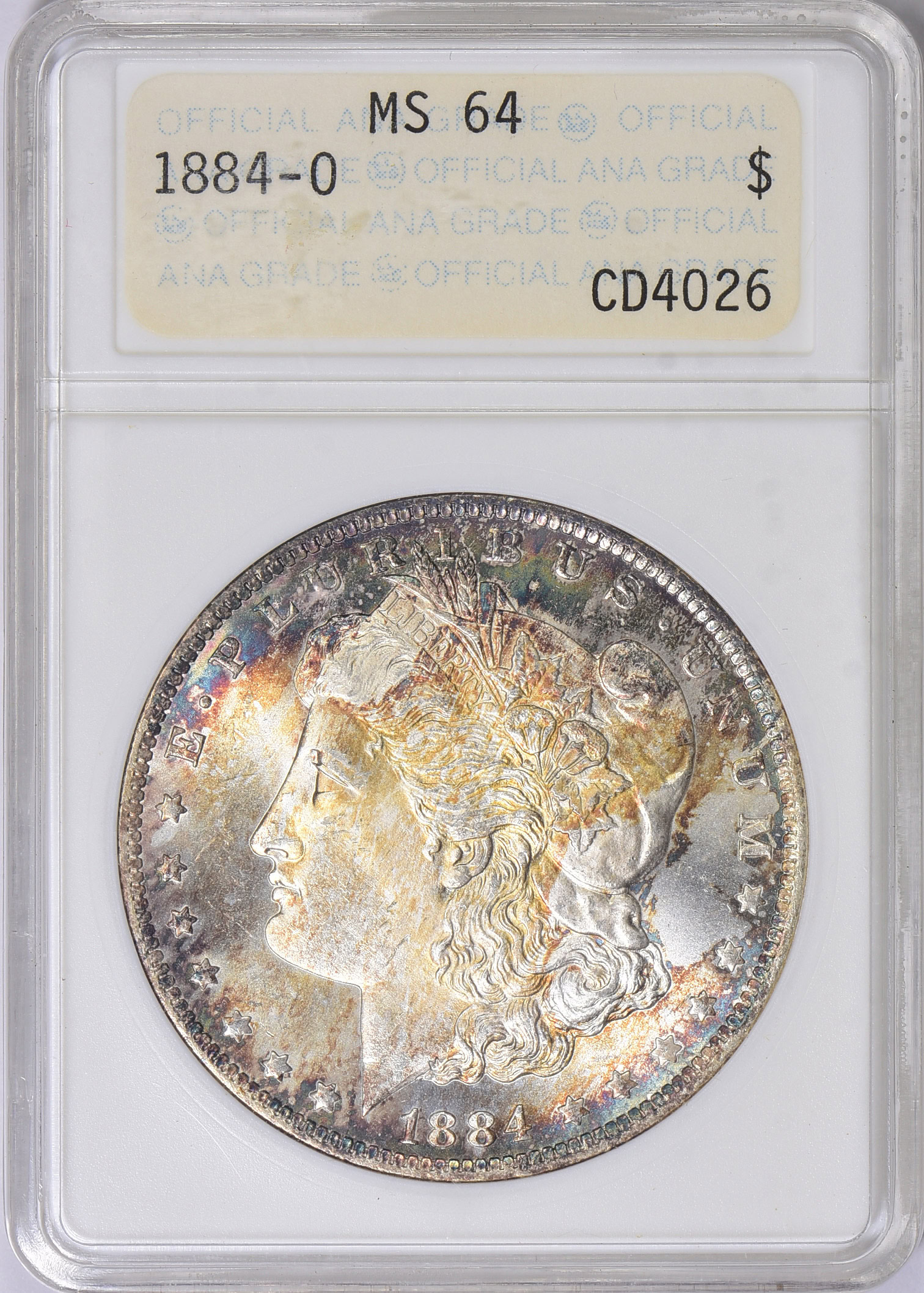 1884-O Morgan Silver Dollar ANACS MS-64 OH (Toned) (Item 1638359) | GreatCollections Coin Auctions