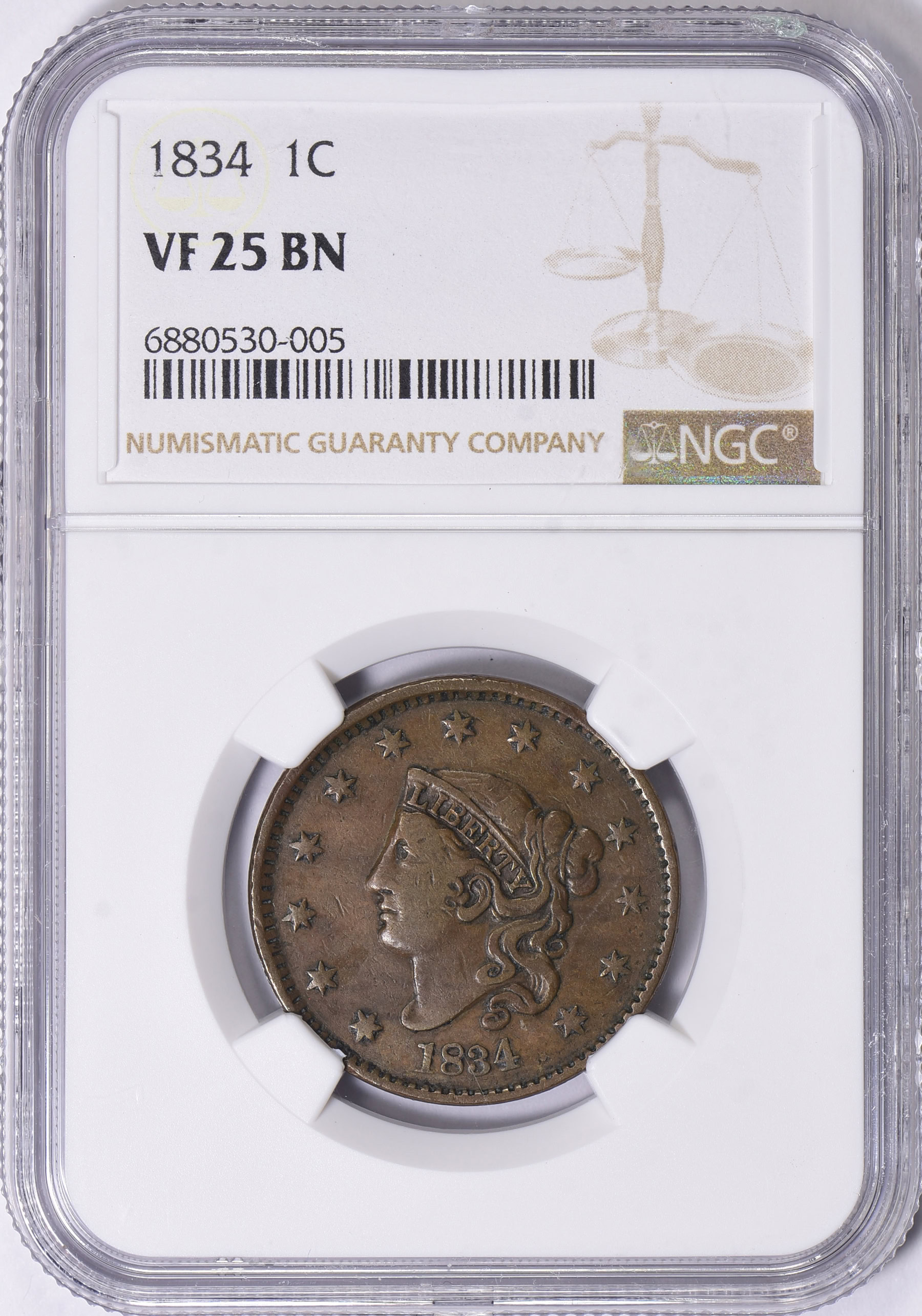 1834 Matron Cent NGC VF-25 BN (Item 1638620) | GreatCollections Coin ...