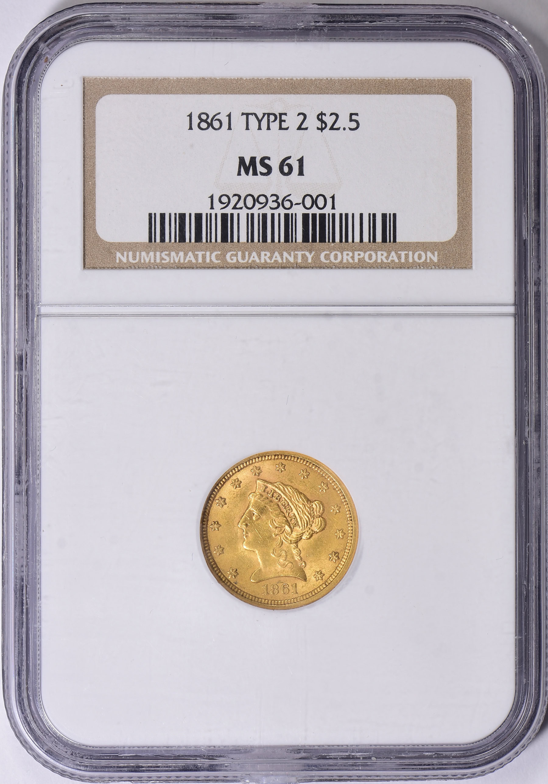 1861 Liberty Gold Quarter Eagle New Reverse NGC MS-61 (Item 1638685) | GreatCollections Coin ...