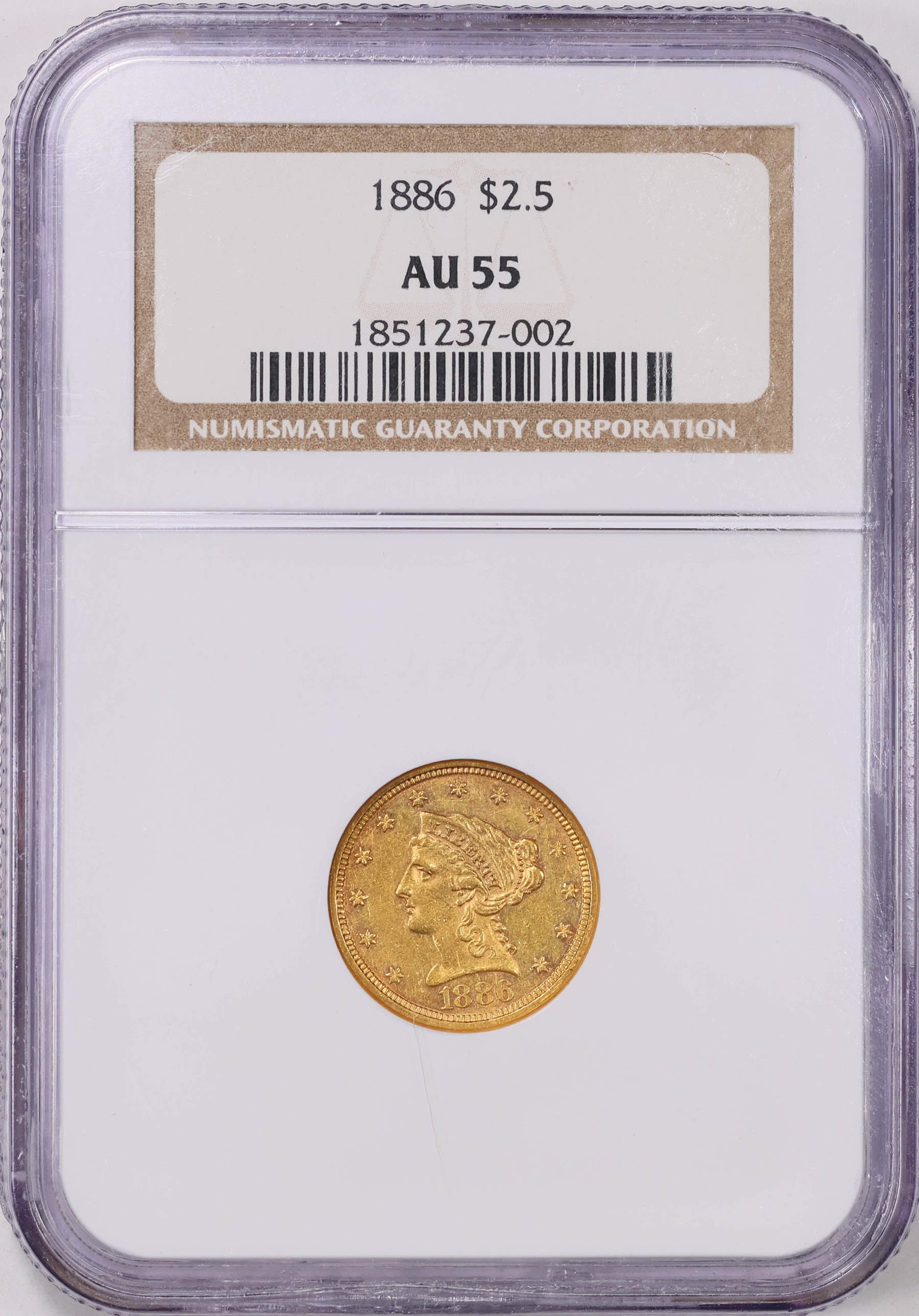 1886 Liberty Gold Quarter Eagle NGC AU-55 (Item 1638691 ...