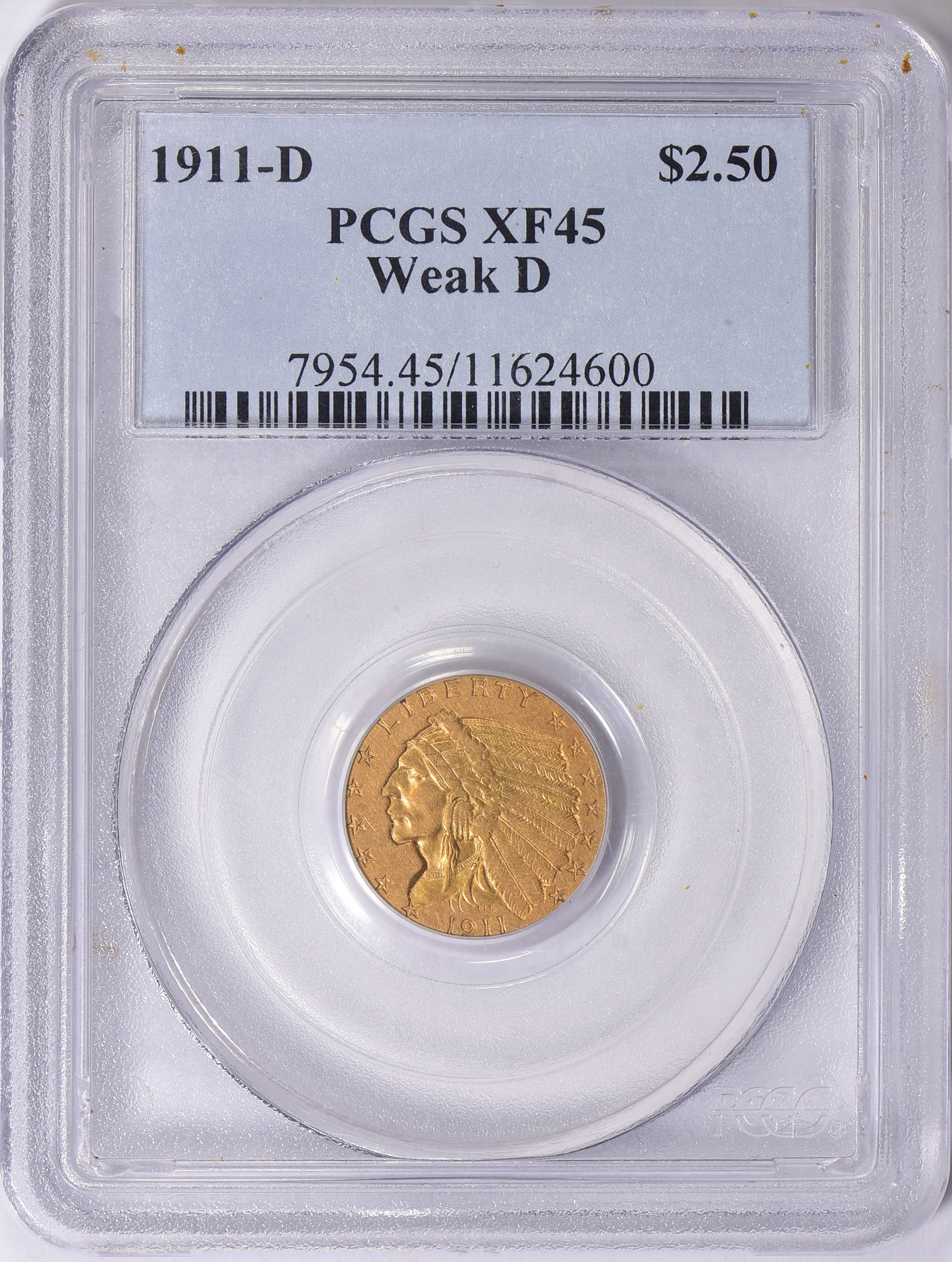 1911-D Indian Gold Quarter Eagle Weak D PCGS XF-45 (Item 1638702 ...