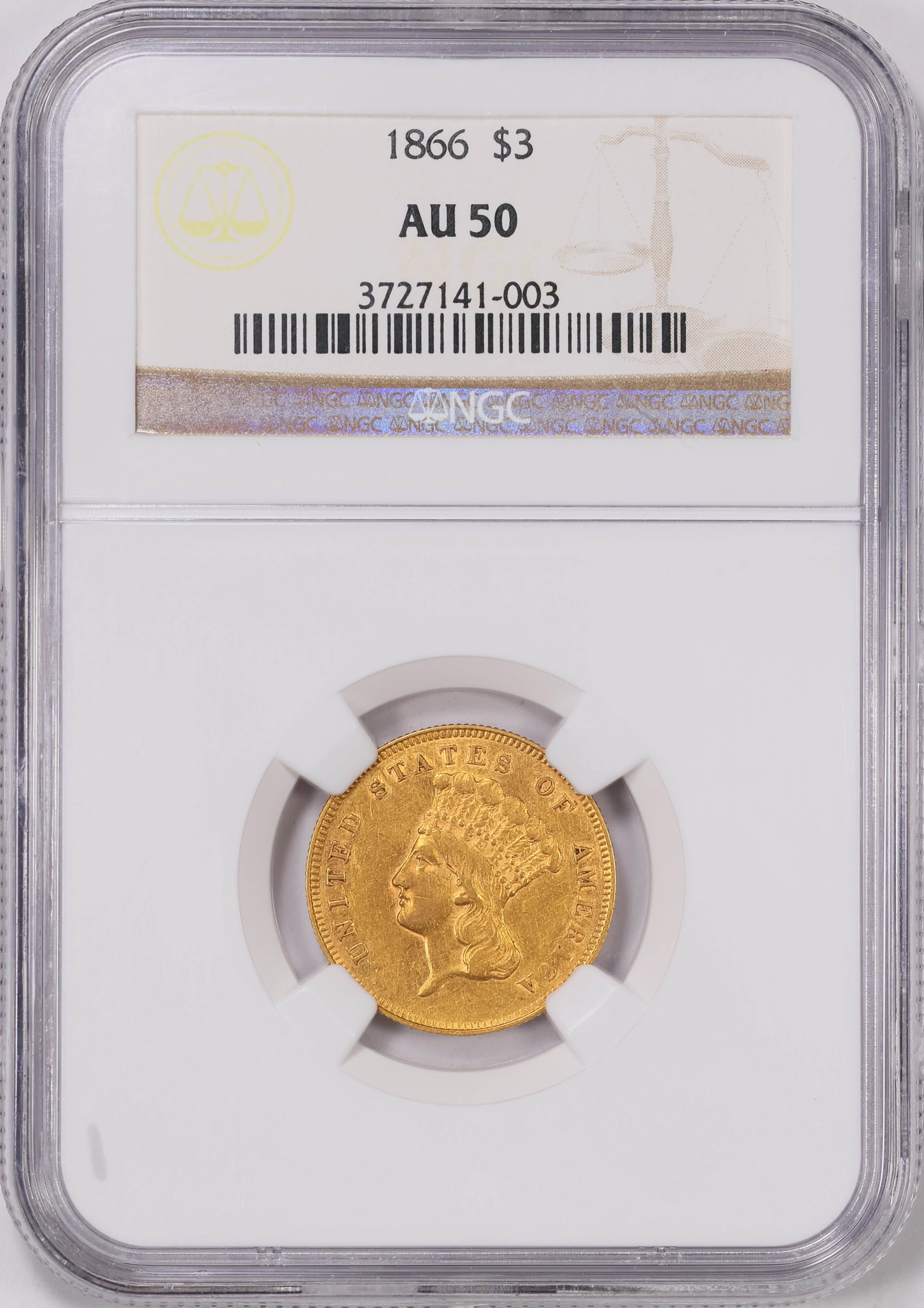 1866 Three-Dollar Gold Piece NGC AU-50 (Item 1638719 ...