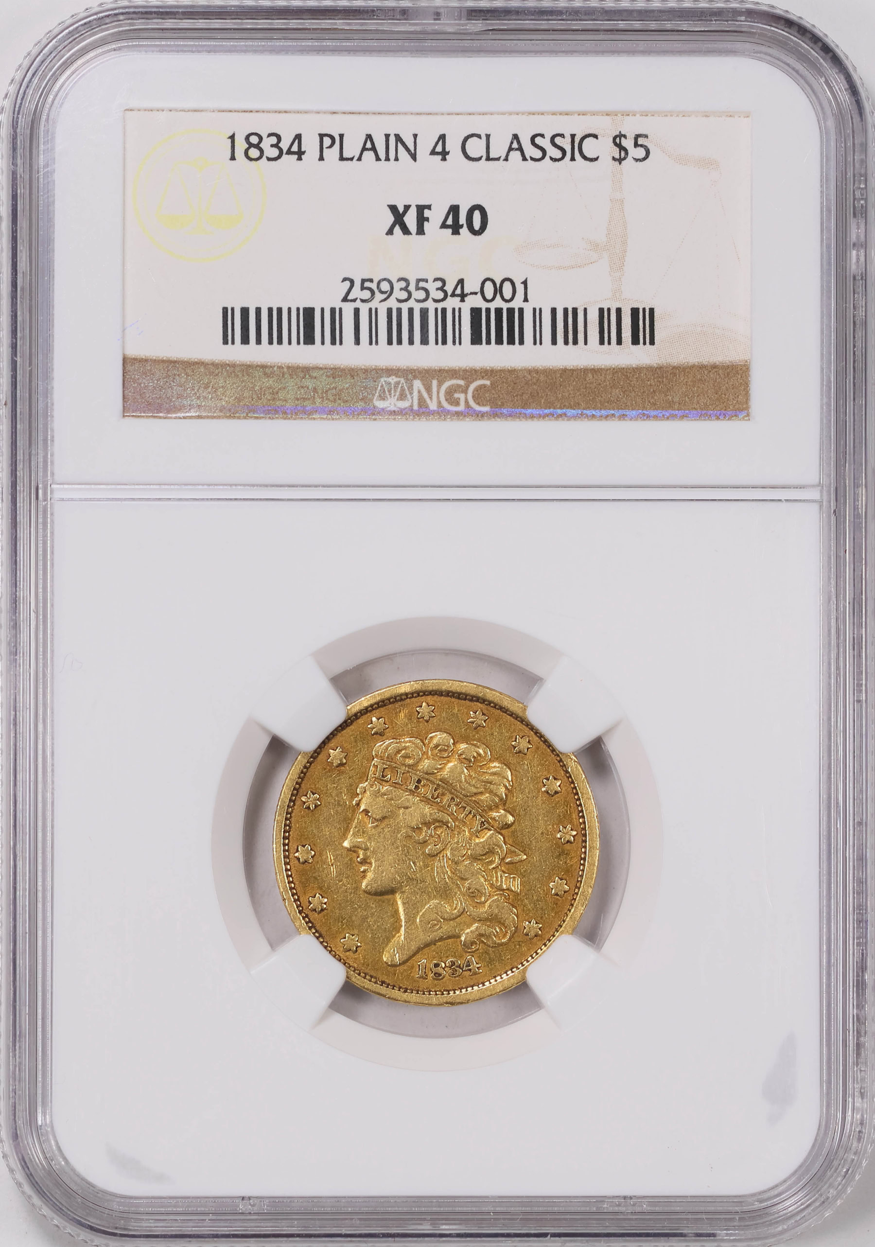 1834 Classic Head Gold Half Eagle Plain 4 NGC XF-40 (Item 1638724) | GreatCollections Coin Auctions
