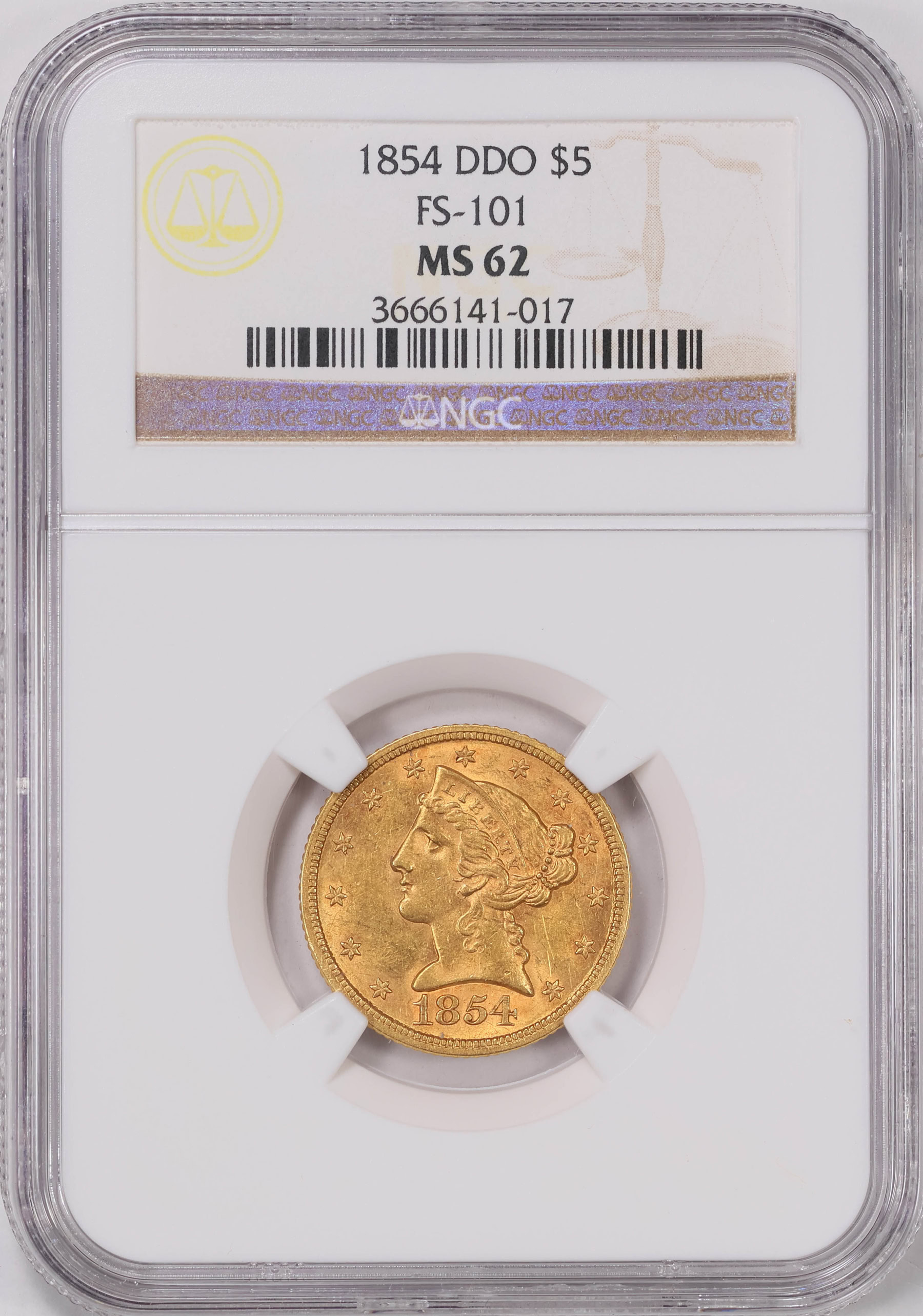 1854 Liberty Gold Half Eagle Doubled Die Obverse FS-101 NGC MS-62 (Item ...