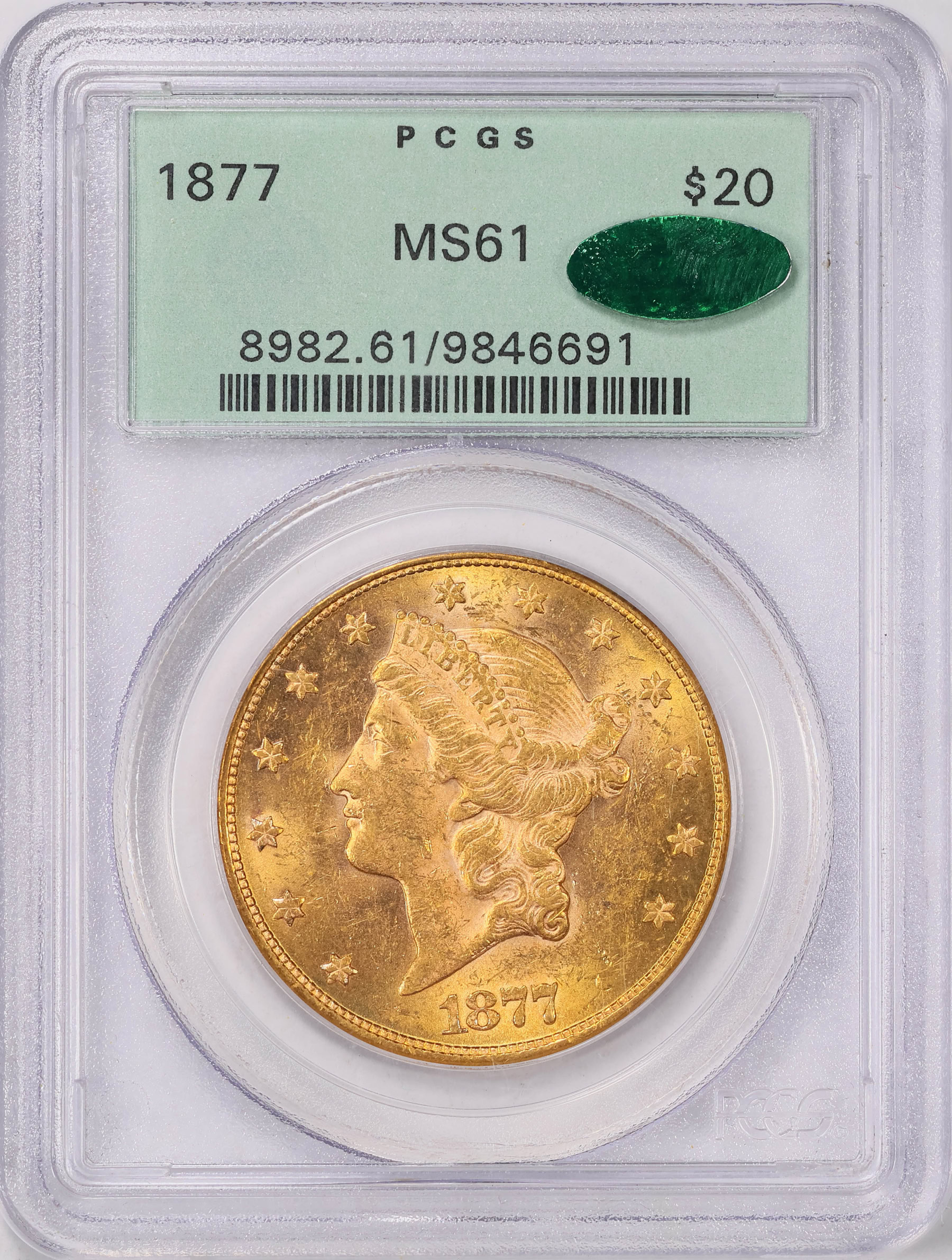 1877 Liberty Gold Double Eagle PCGS MS-61 (CAC Green) OGH (Item 1638833) | GreatCollections Coin ...