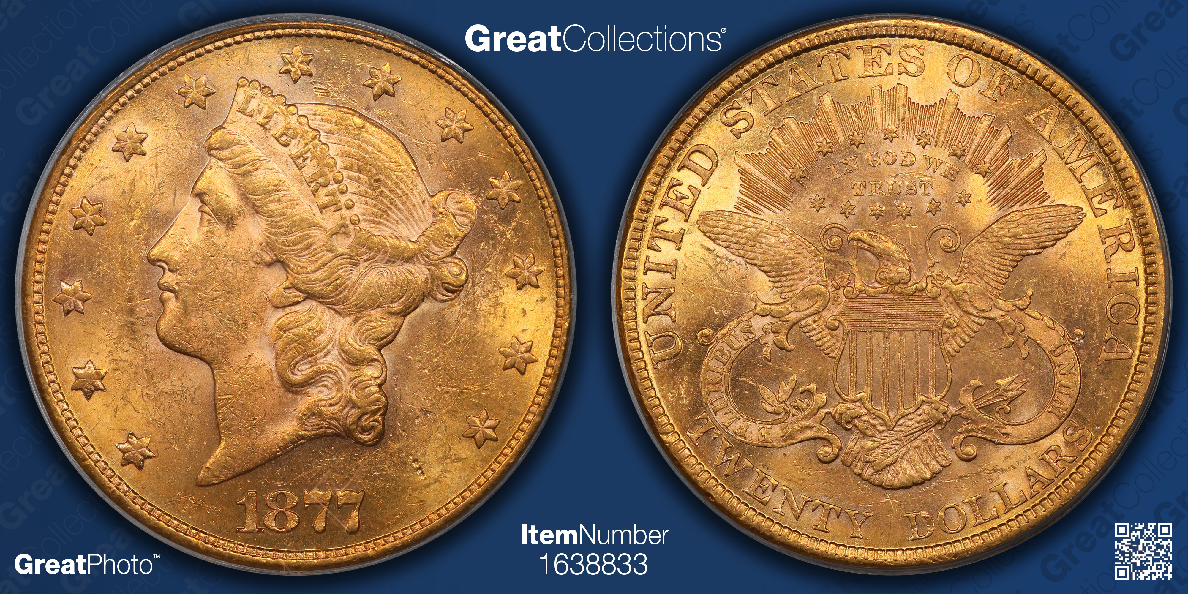 1877 Liberty Gold Double Eagle PCGS MS-61 (CAC Green) OGH (Item 1638833 ...