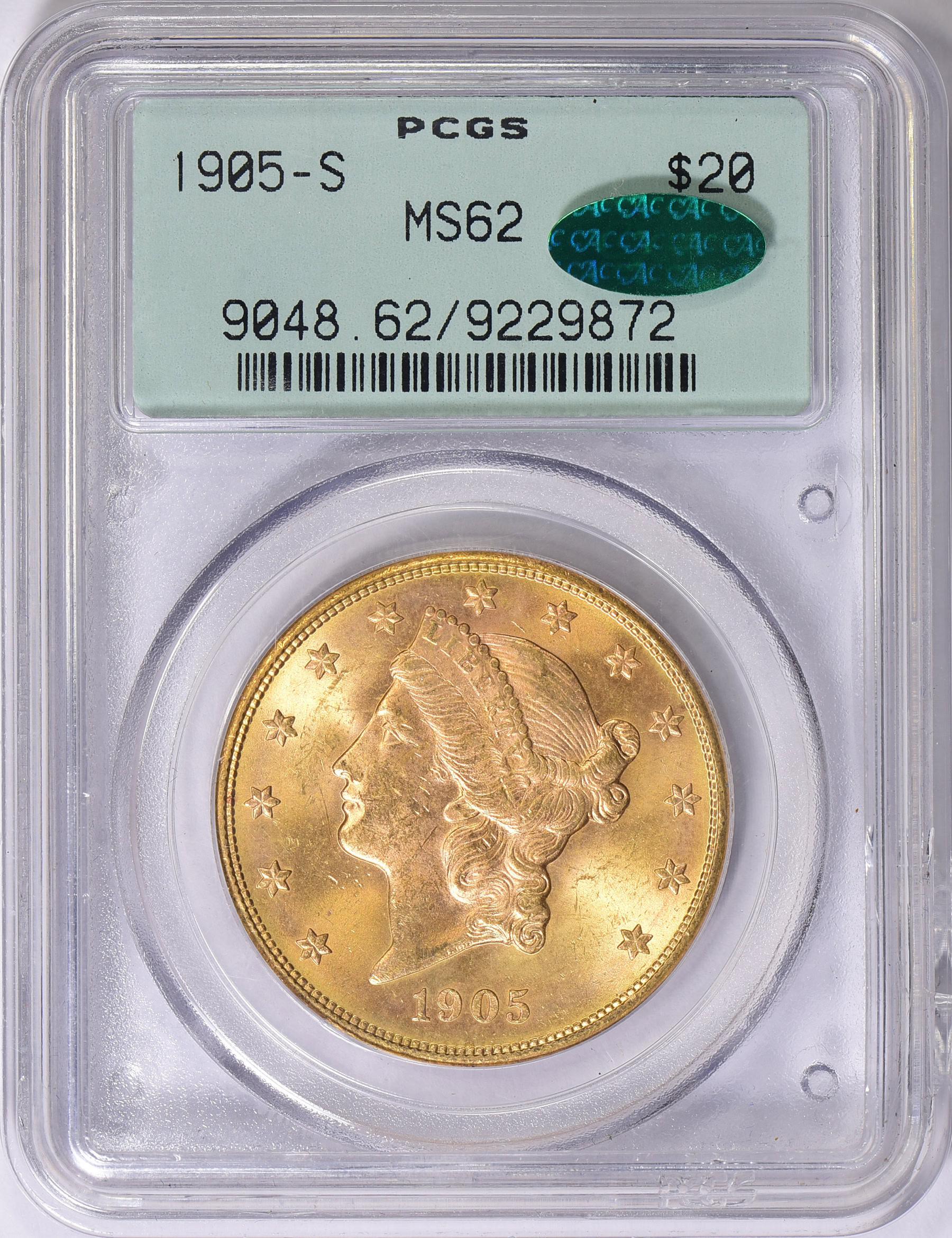1905-S Liberty Gold Double Eagle PCGS MS-62 (CAC Green) OGH (2nd Gen) (Item 1638844 ...