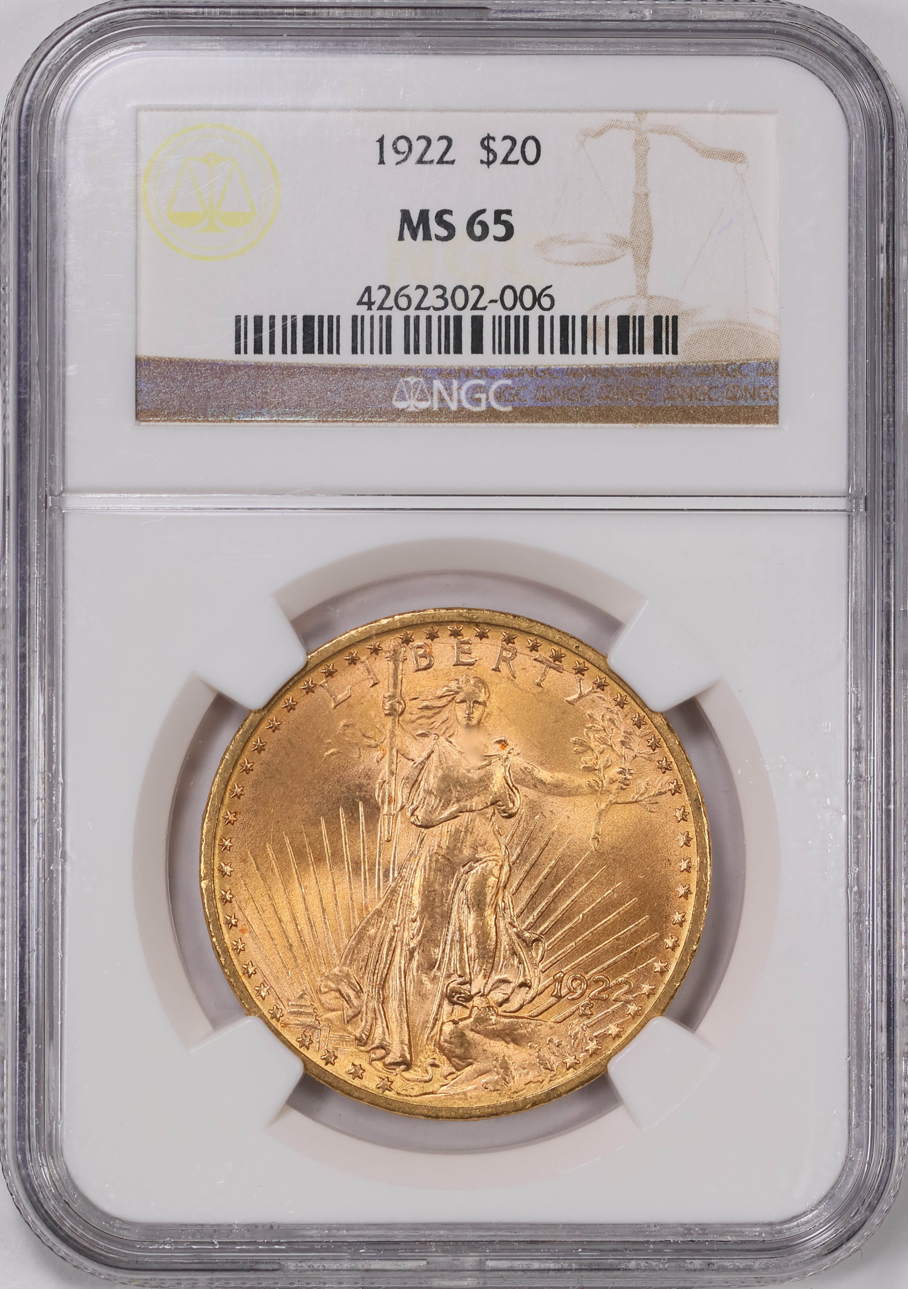 1922 Saint-Gaudens Gold Double Eagle NGC MS-65 (Item 1638857) | GreatCollections Coin Auctions