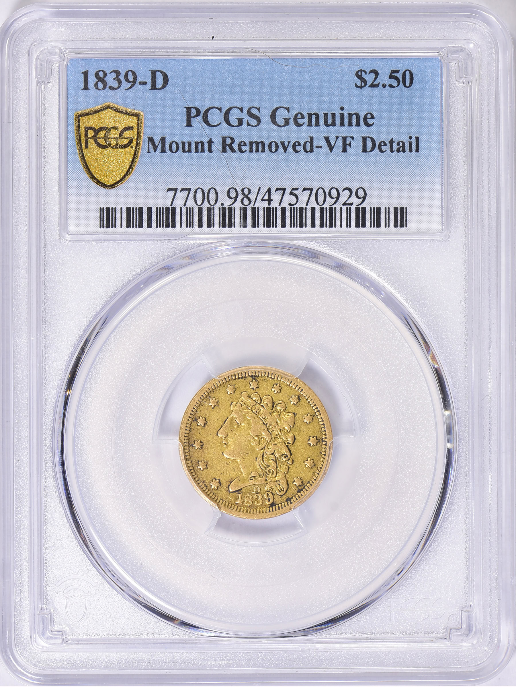 1839-D Classic Gold Quarter Eagle PCGS Genuine VF Details (Item 1639194 ...