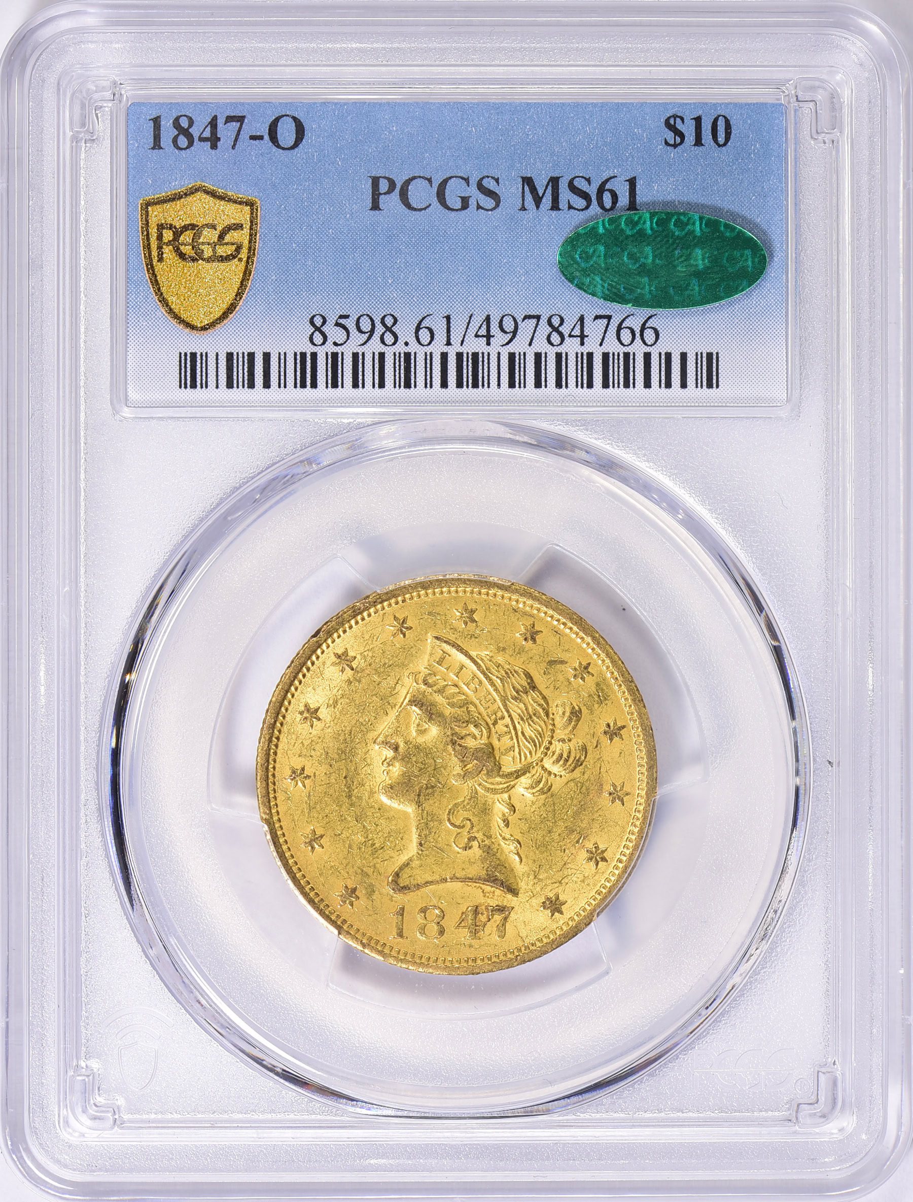 1847-O Liberty Gold Eagle PCGS MS-61 (CAC Green) (Item 1639213) | GreatCollections Coin Auctions