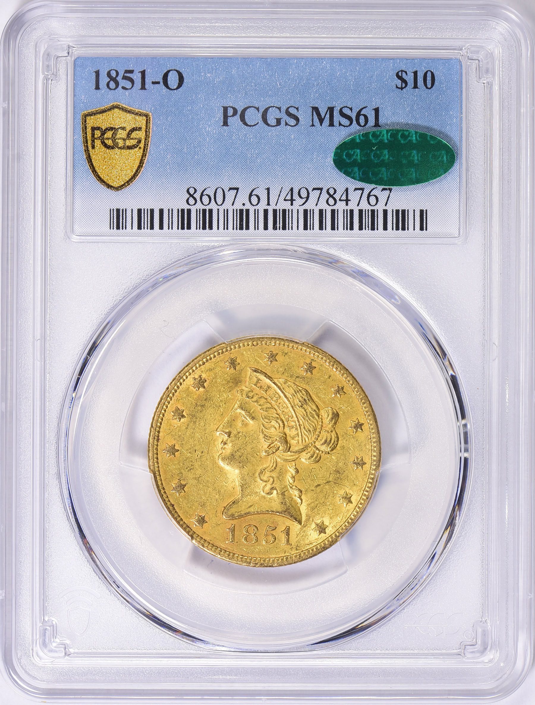 1851-O Liberty Gold Eagle PCGS MS-61 (CAC Green) (Item 1639215) | GreatCollections Coin Auctions