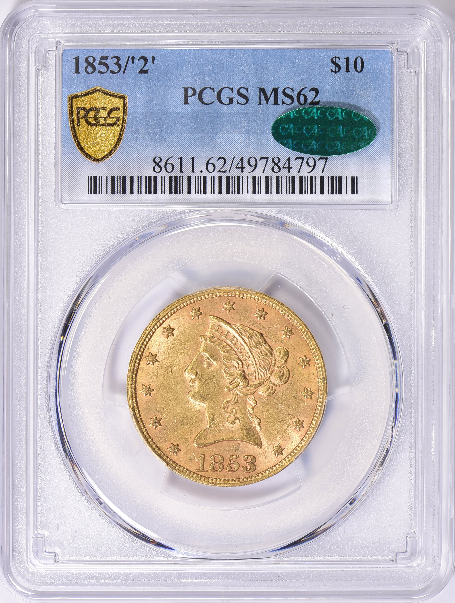 1853/2 Liberty Gold Eagle PCGS MS-62 (CAC Green) (Item 1639220) | GreatCollections Coin Auctions